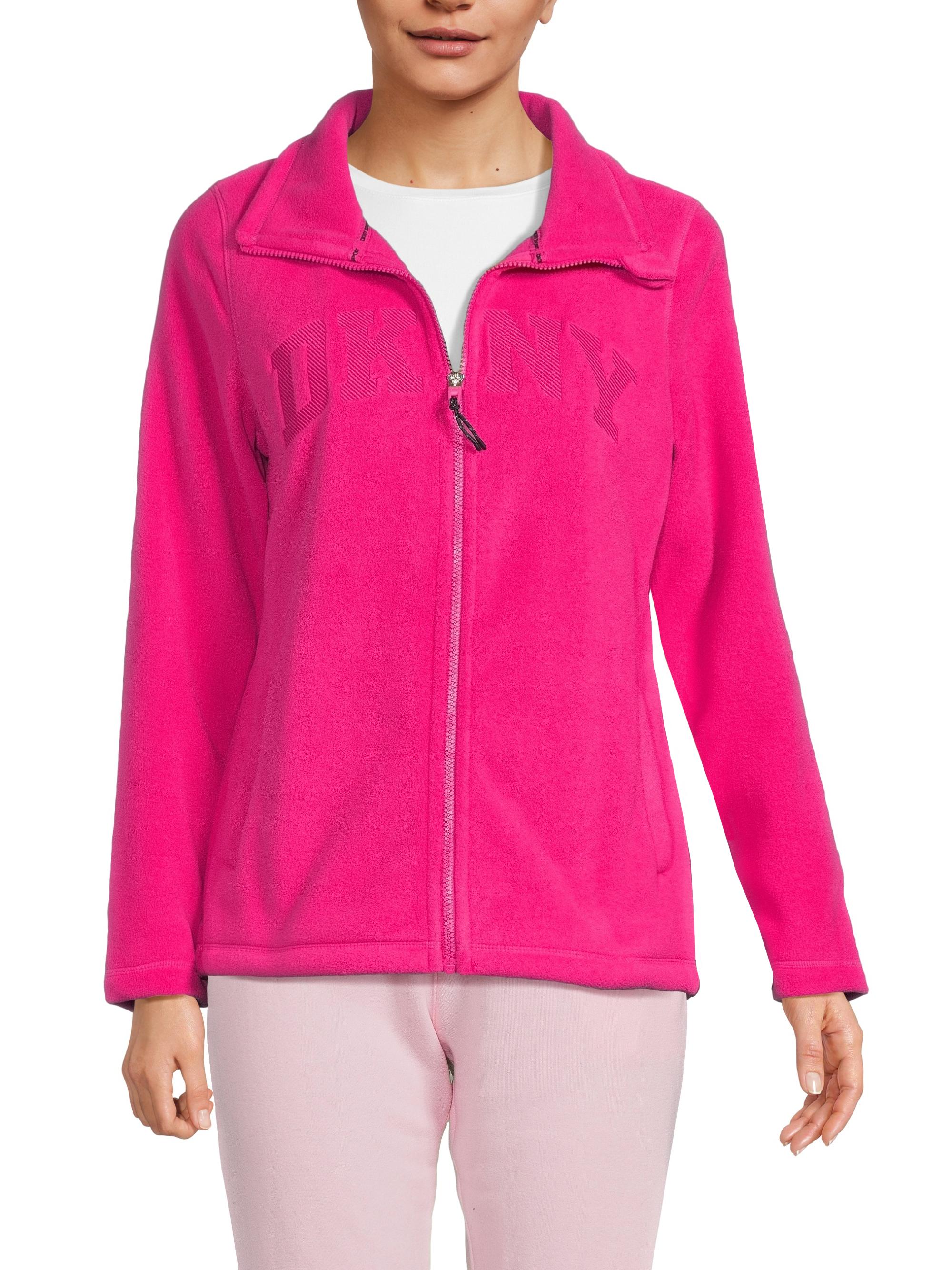 Click here for Dkny Womens Embroidered Logo Fleece Zip Jacket - F... prices
