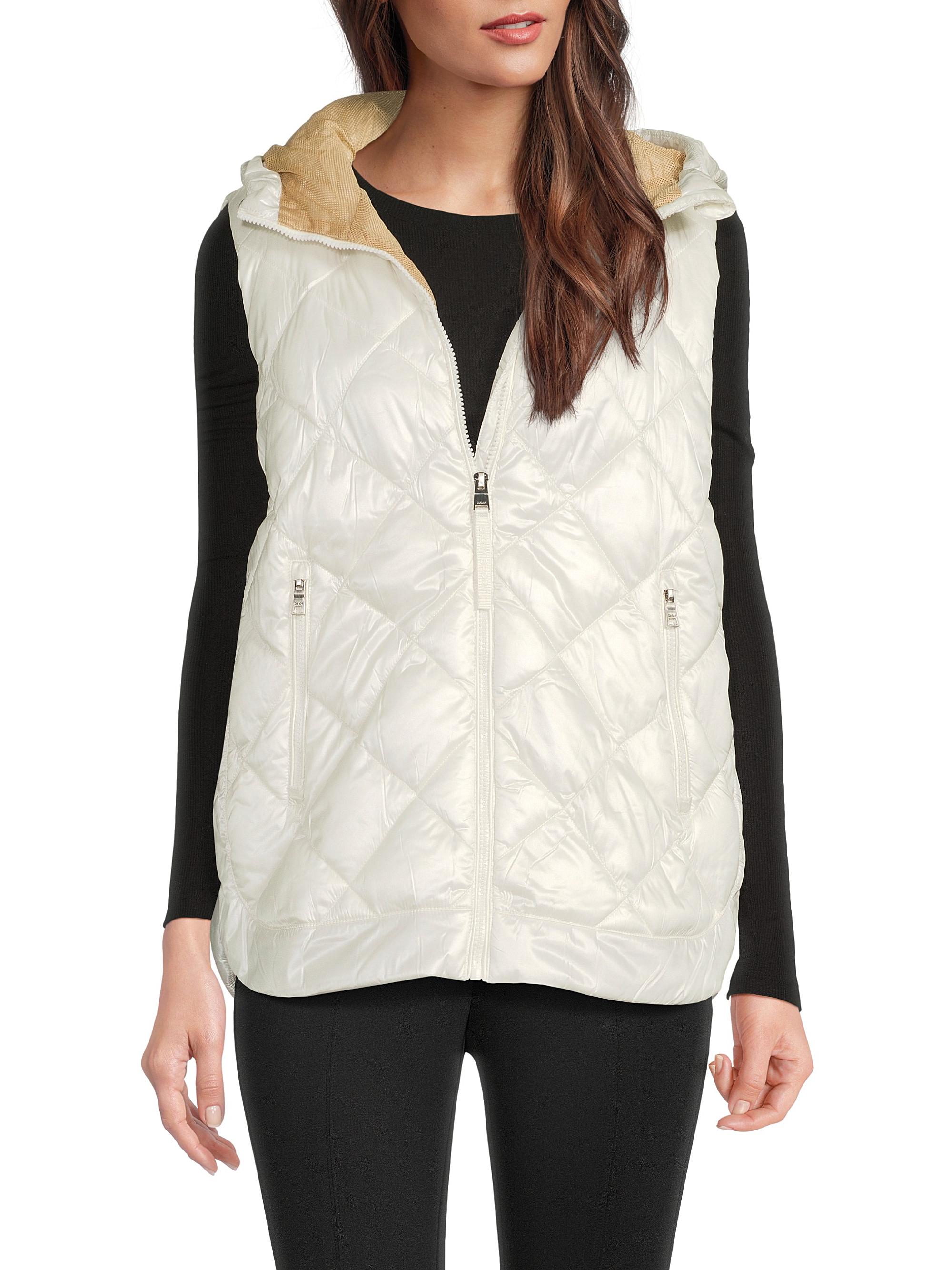 Click here for Dkny Womens Quilted Curved-Hem Hooded Vest - Metal... prices