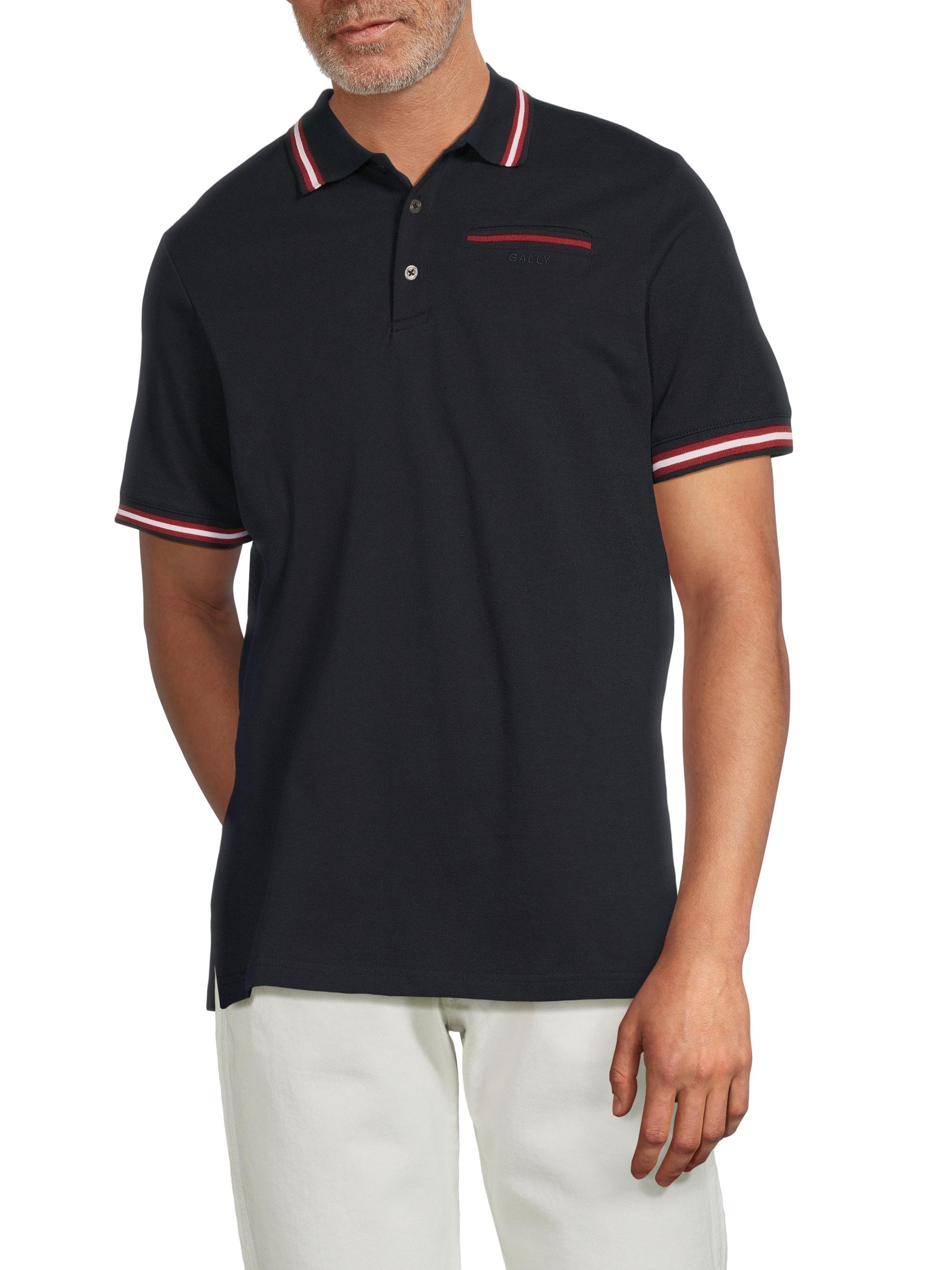 Click here for Bally Mens Contrast-Tipped Cotton Polo Shirt - Nav... prices