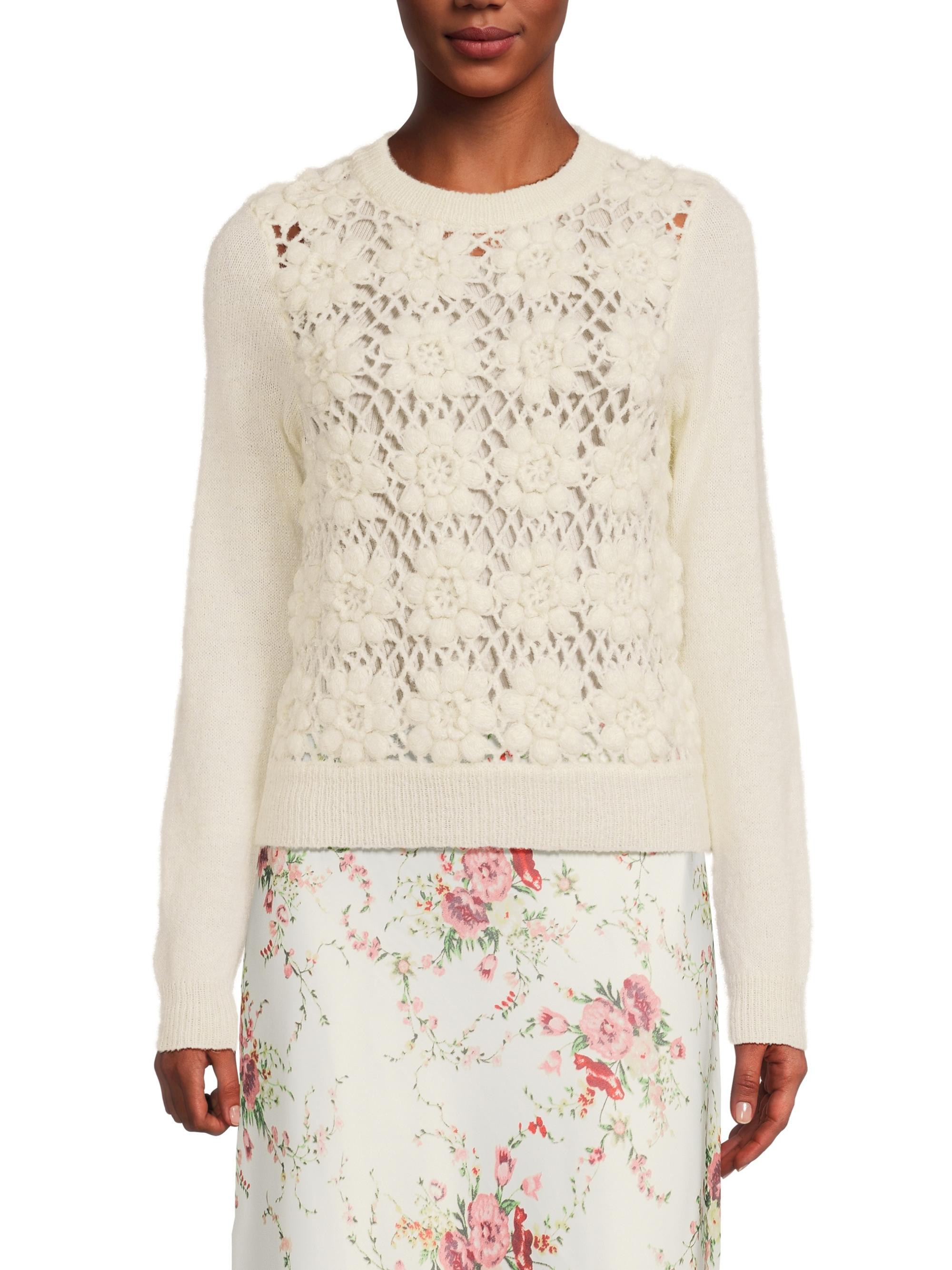 Click here for Lea & Viola Womens Floral Embroidered Sweater - Iv... prices