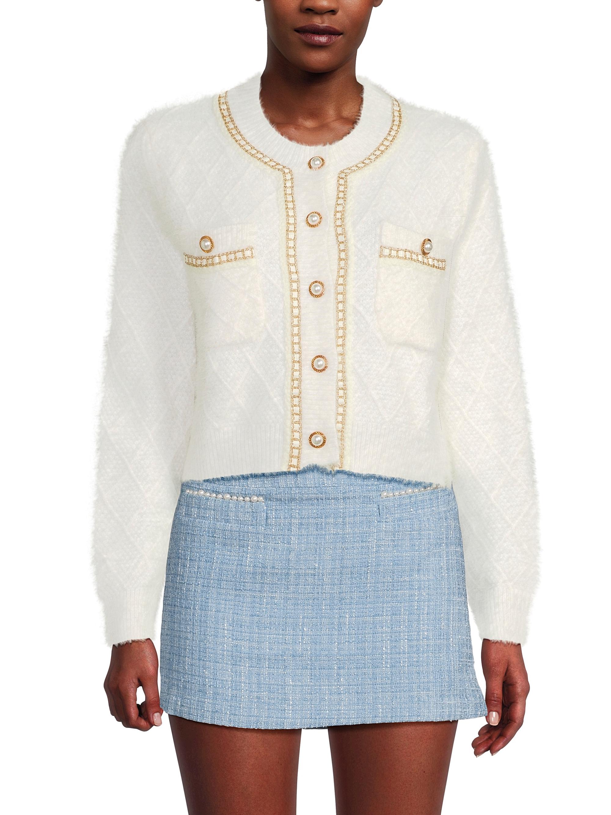 Click here for Lea & Viola Womens Crewneck Braided-Trim Cardigan... prices