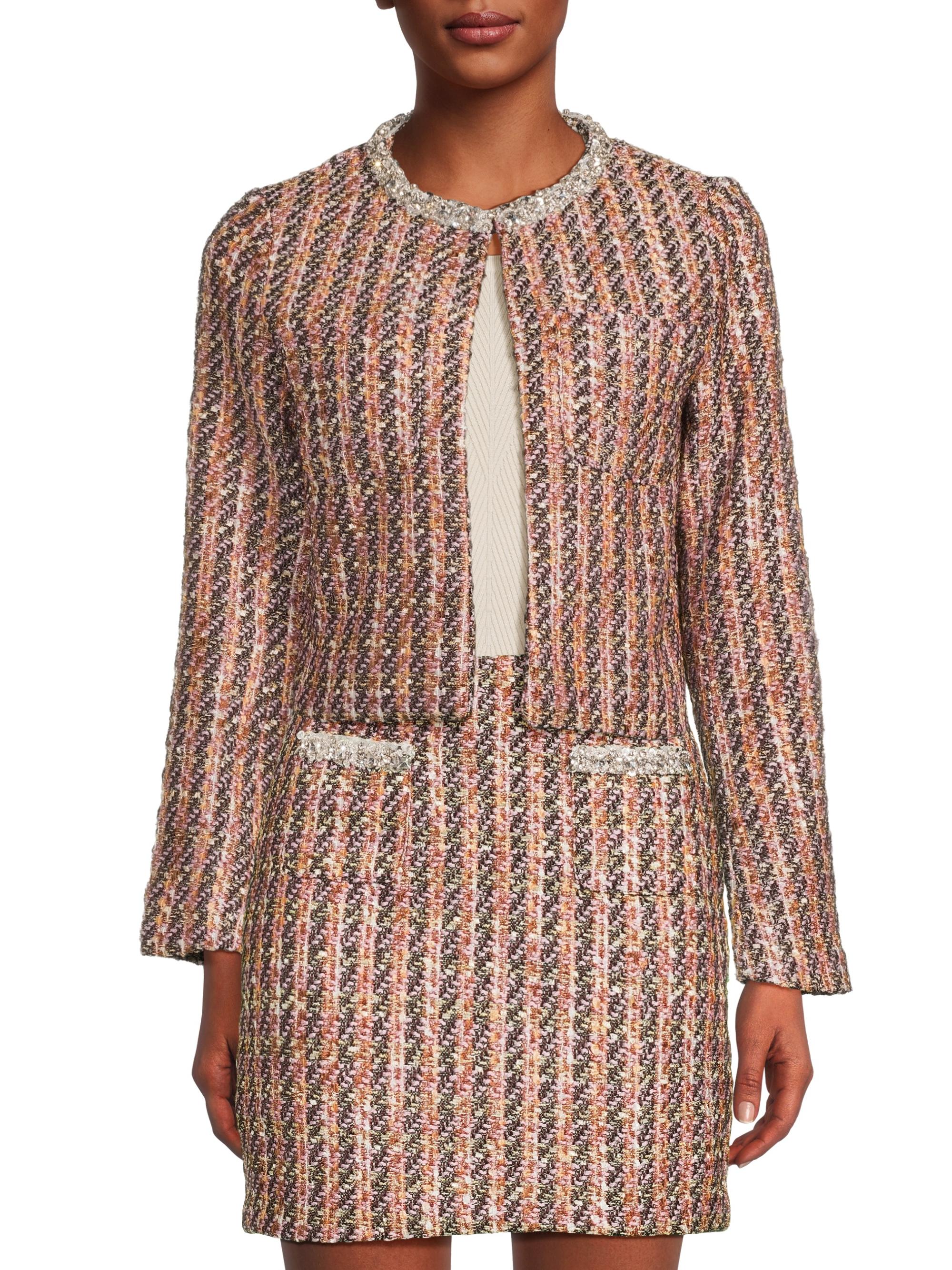Click here for Lea & Viola Womens Embellished Tweed Jacket - Berr... prices
