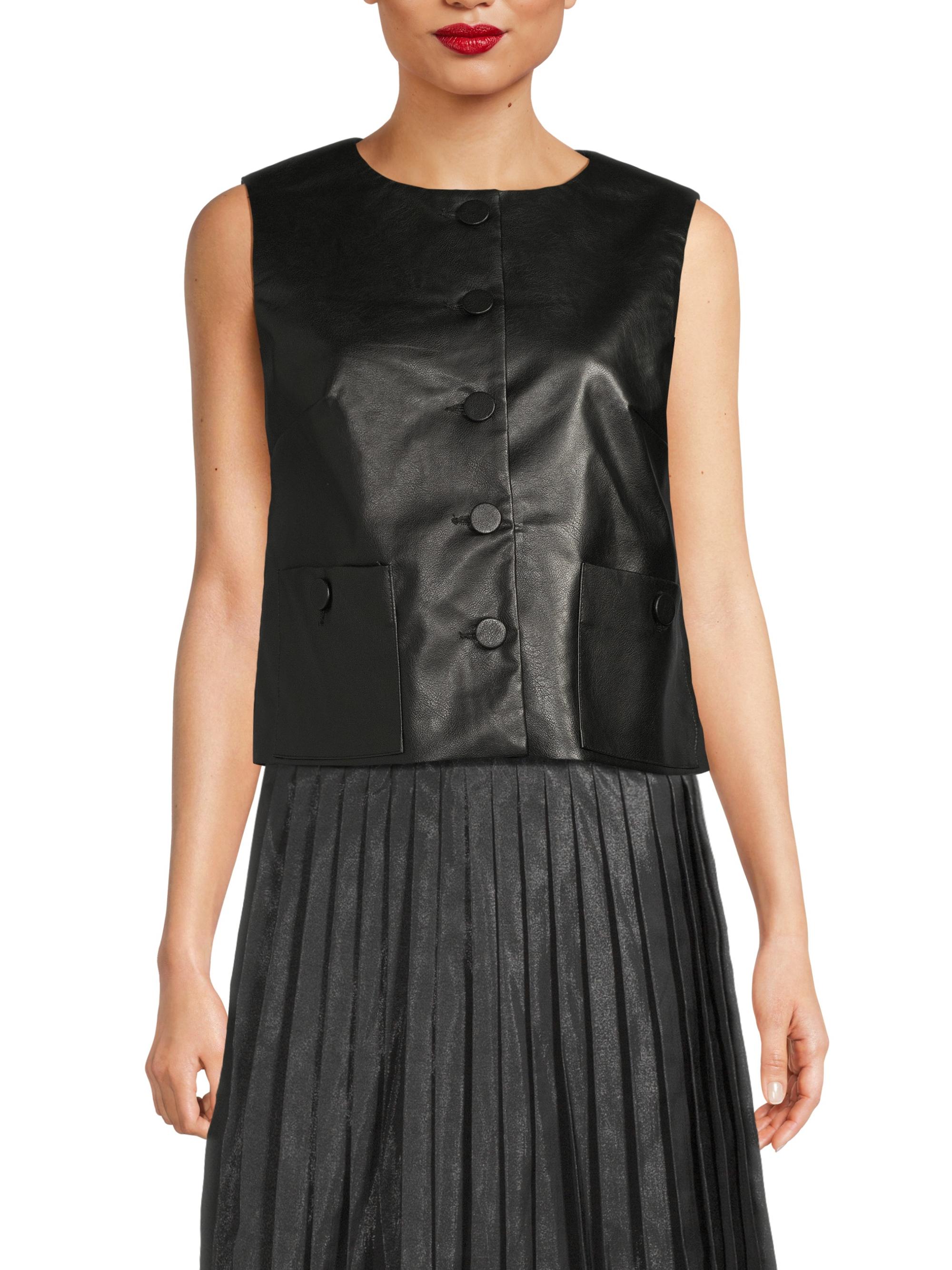 Click here for Lea & Viola Womens Faux Leather Vest - Black - Siz... prices