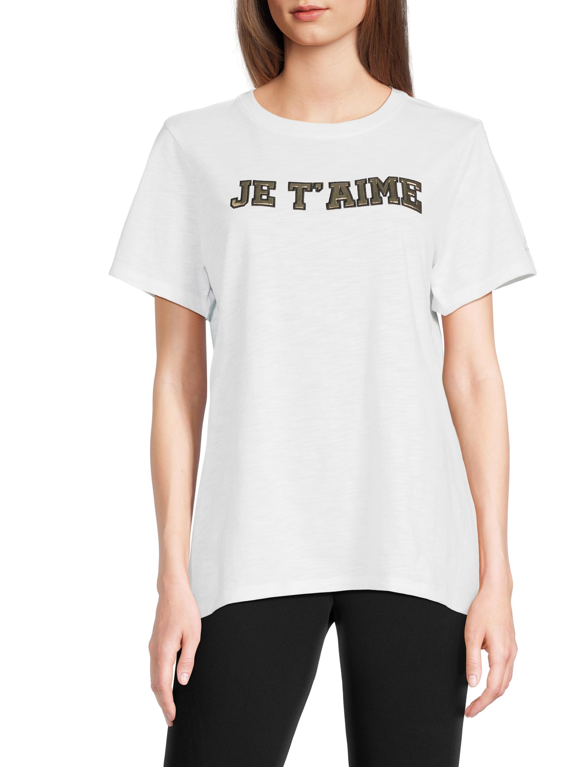 Click here for Cinq à Sept Womens Metallic Je TAime Cotton Tee -... prices