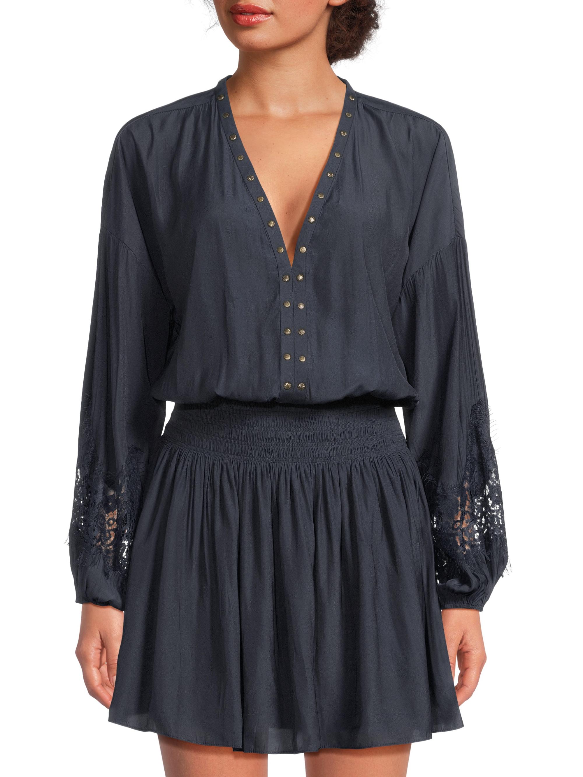 Click here for Ramy Brook Womens Vaira Lace Smocked Mini Dress -... prices