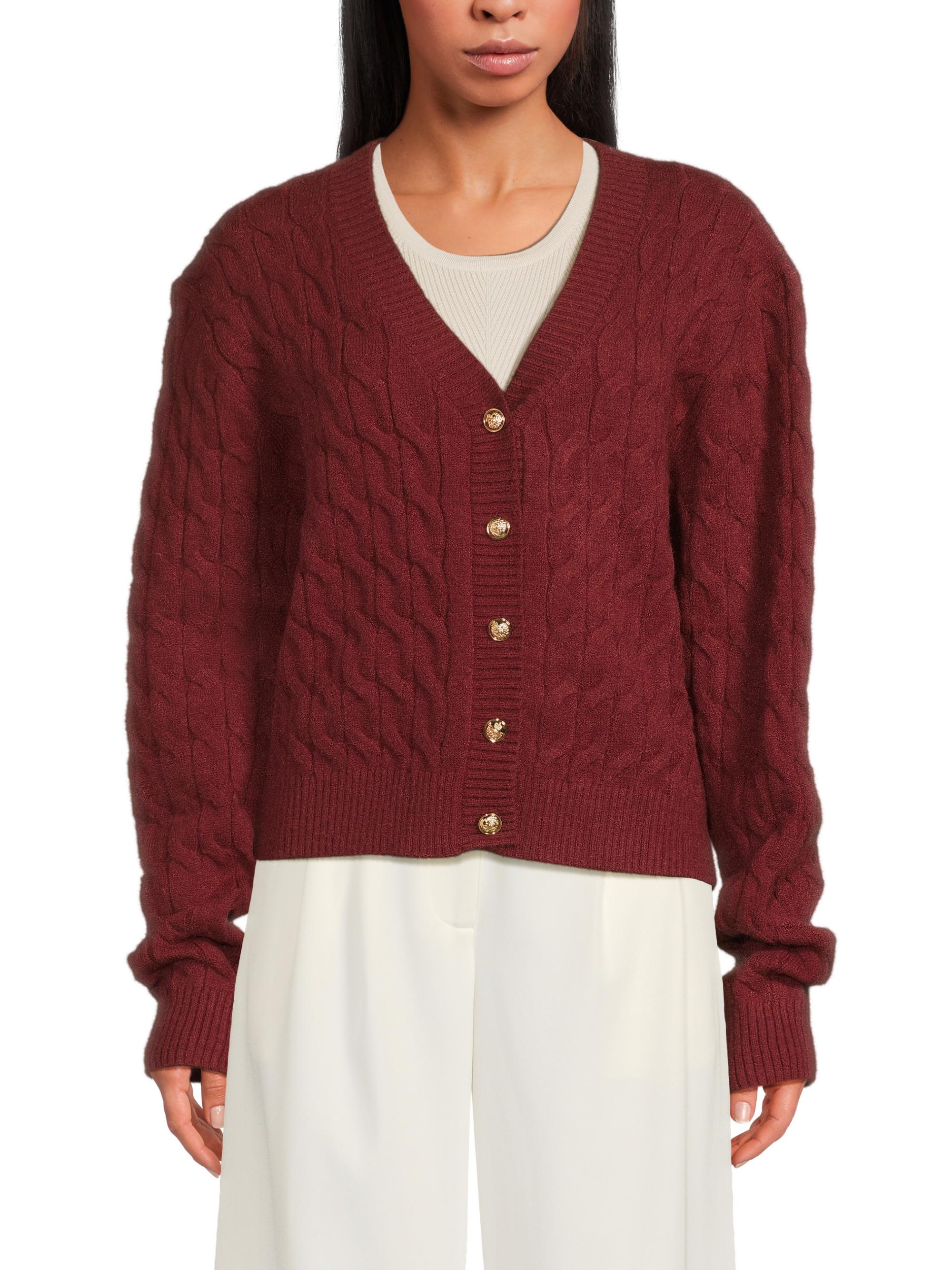 Click here for Area Stars Womens Cable-Knit Button Cardigan - Bur... prices