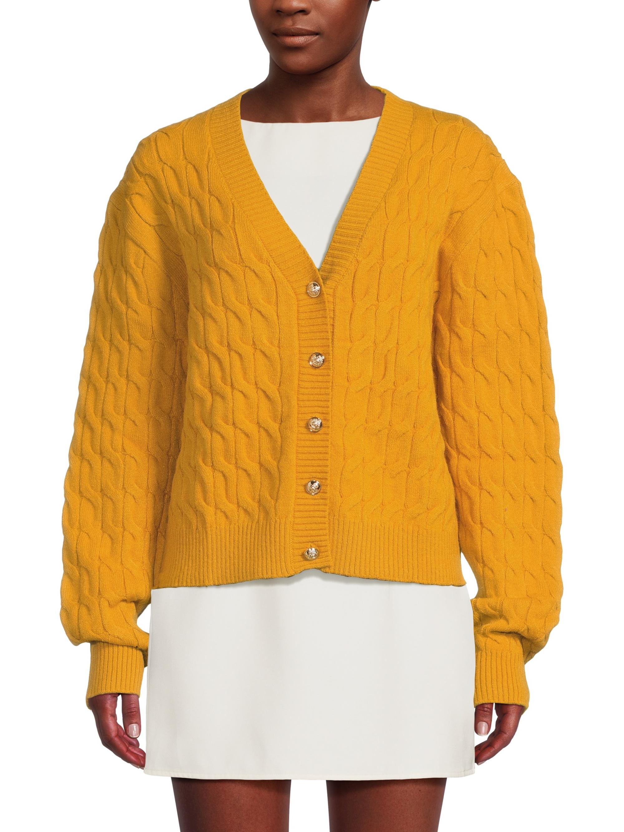 Click here for Area Stars Womens Cable-Knit Button Cardigan - Gol... prices