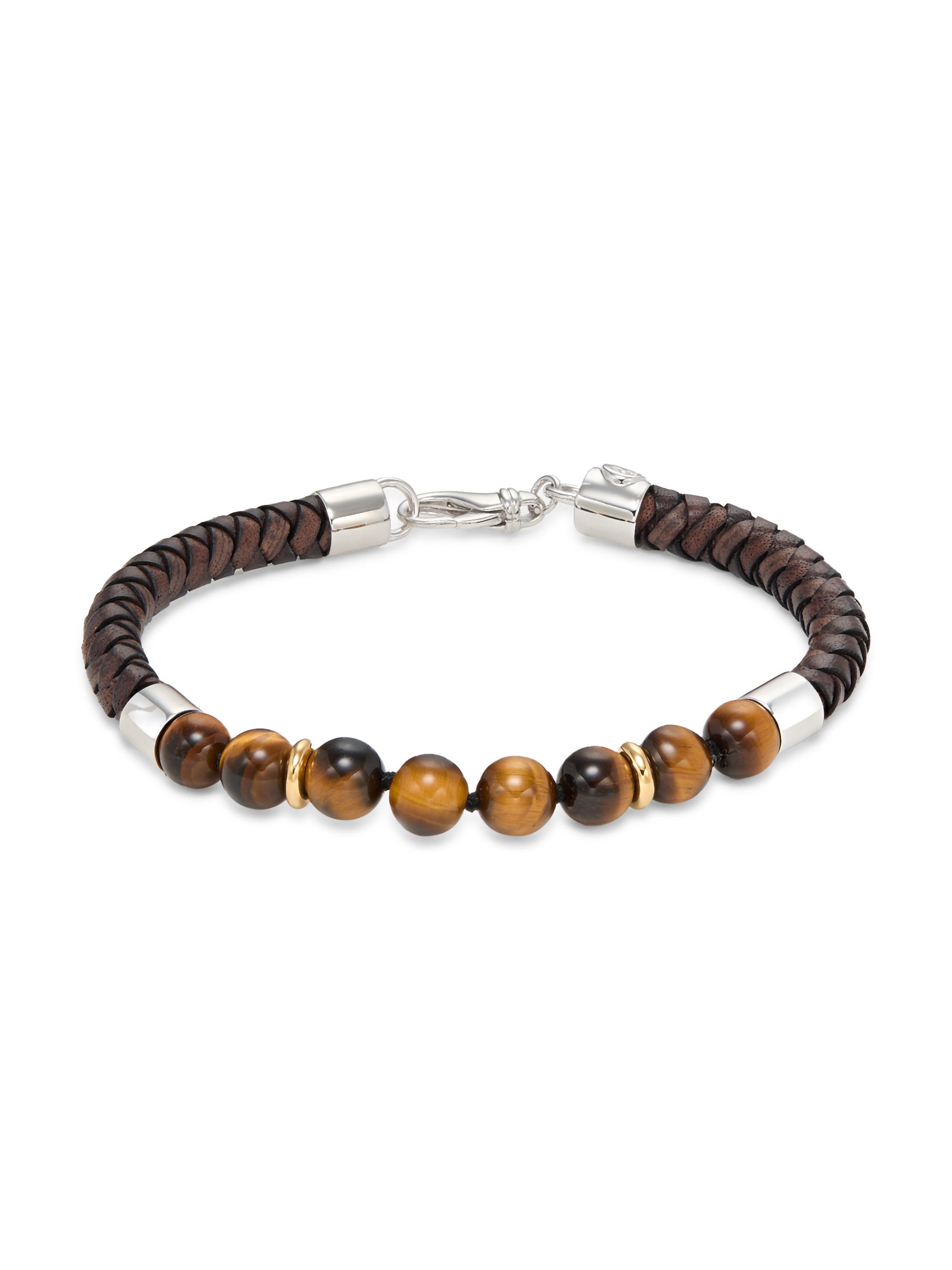 Click here for Effy Mens Sterling Silver  Tiger Eye & Leather Bra... prices