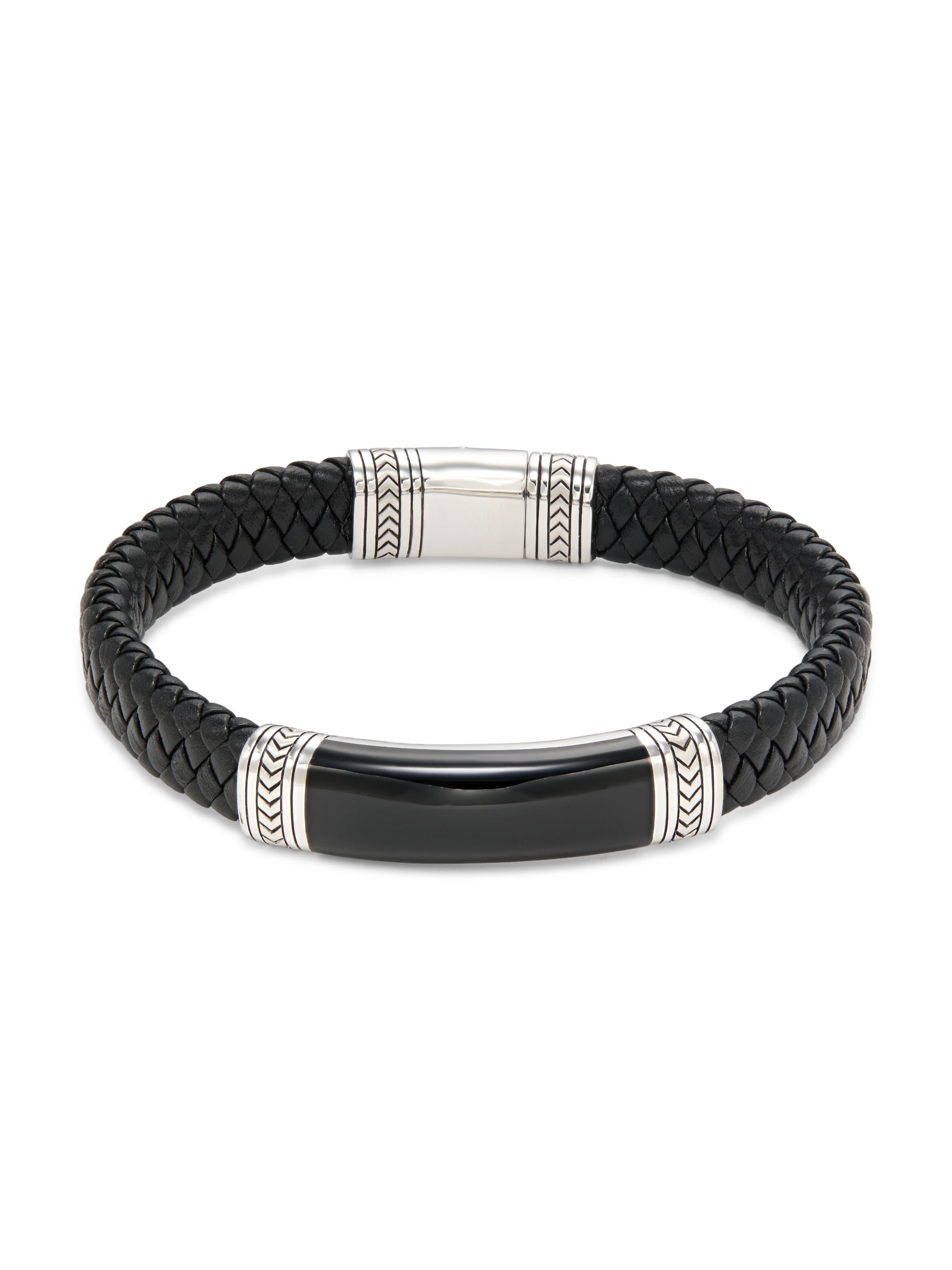 Click here for Effy Mens Sterling Silver  Leather & Onyx Bracelet... prices