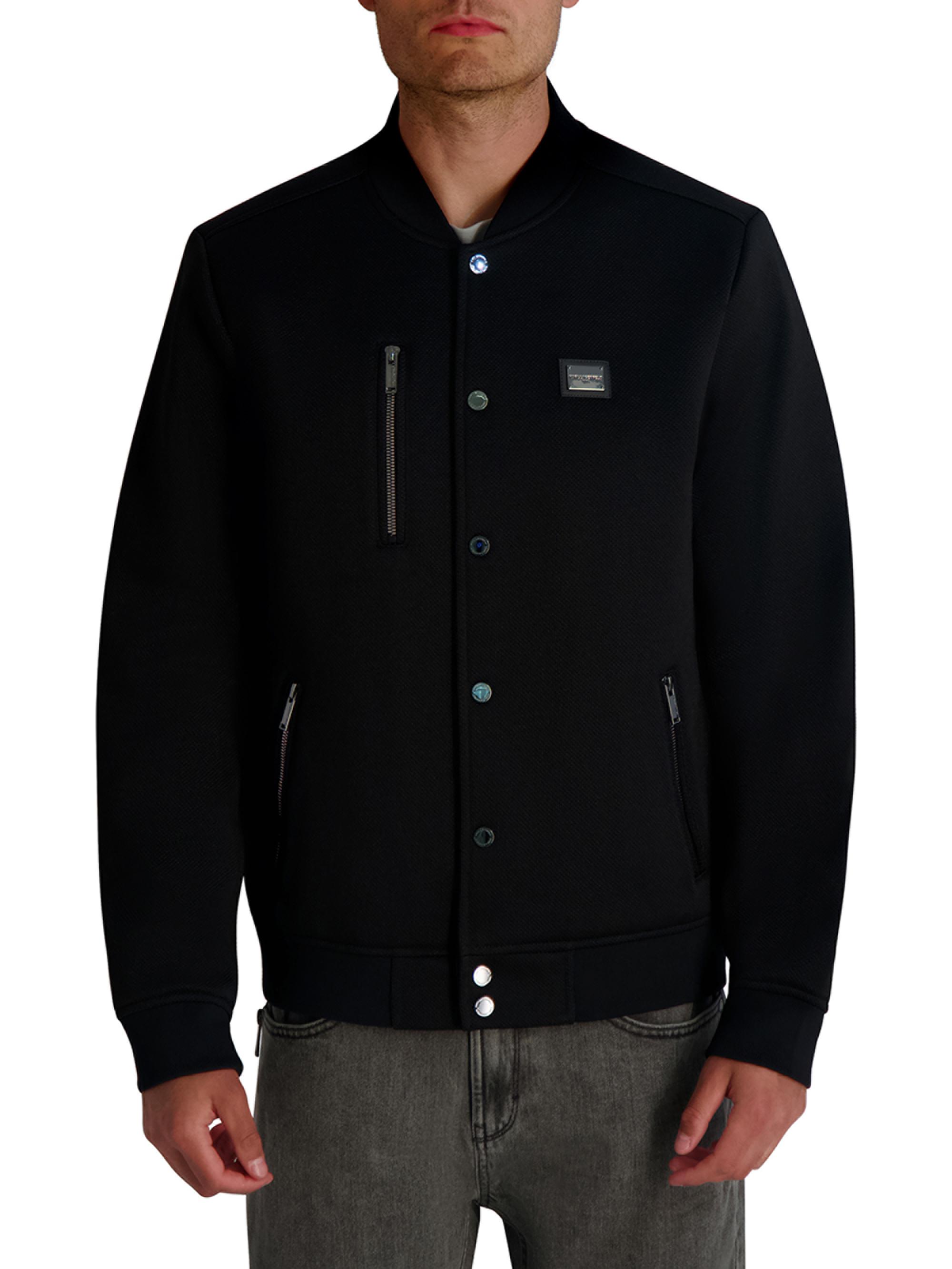 Click here for Karl Lagerfeld Mens Textured Varsity Zip Bomber Ja... prices