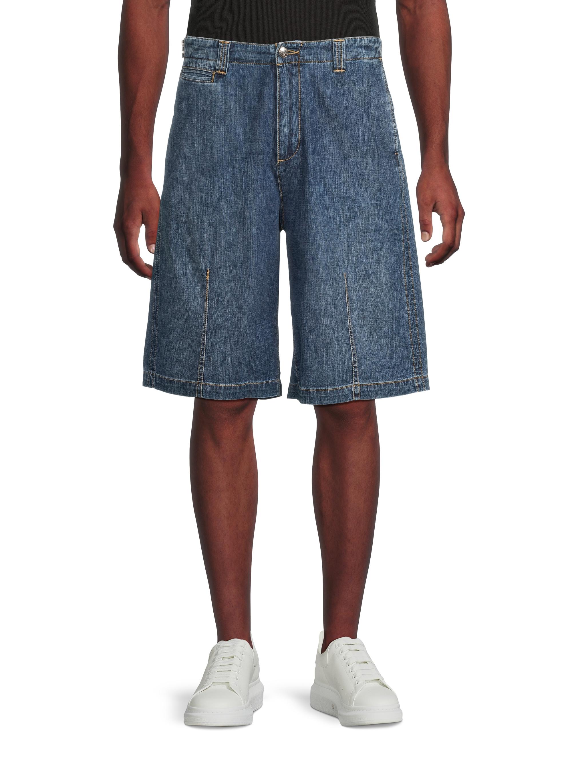Click here for Mcqueen Mens Darted Cotton Denim Shorts - Blue Was... prices