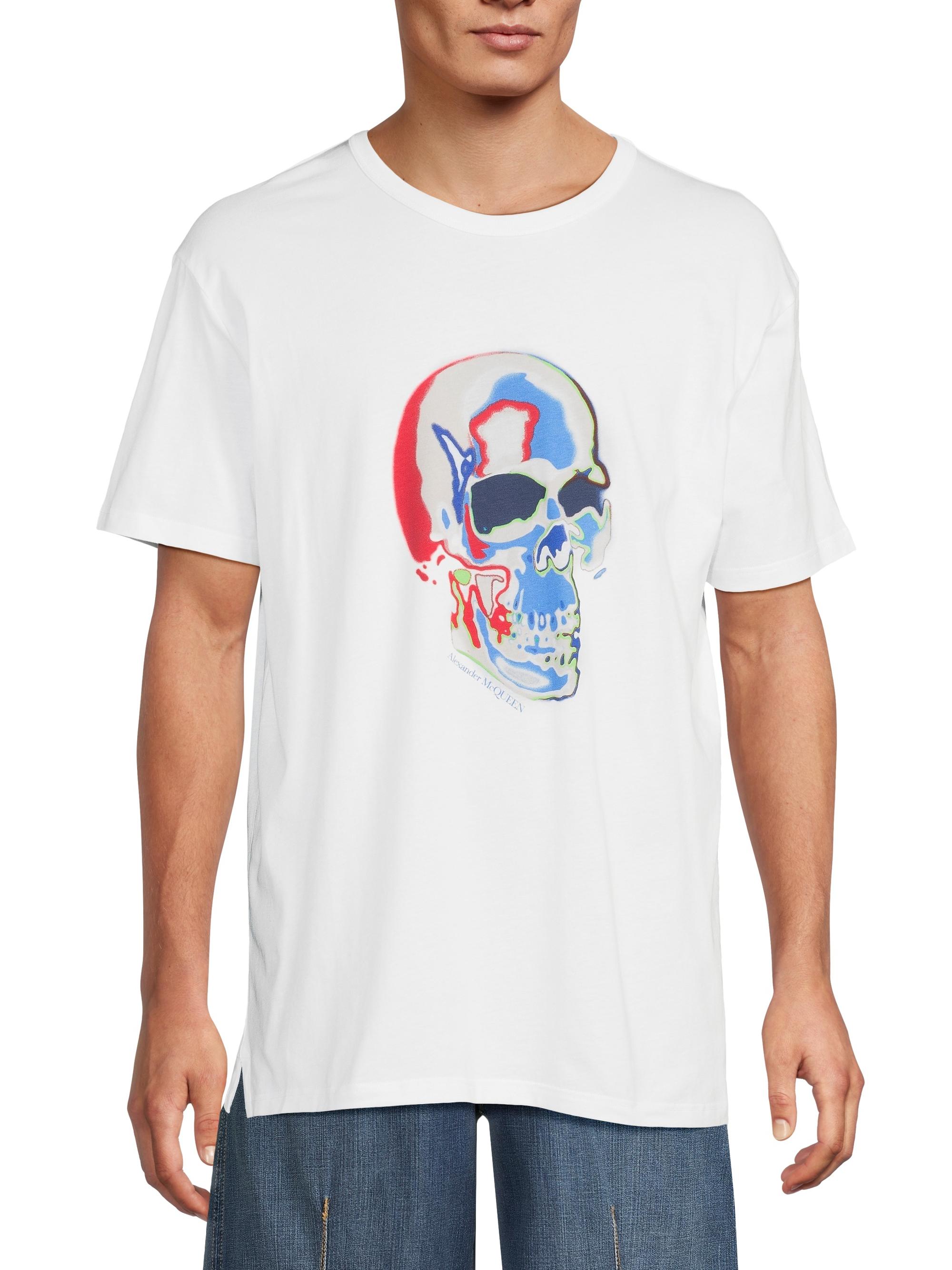 Click here for Mcqueen Mens Solarized Skull Cotton T-Shirt - Whit... prices