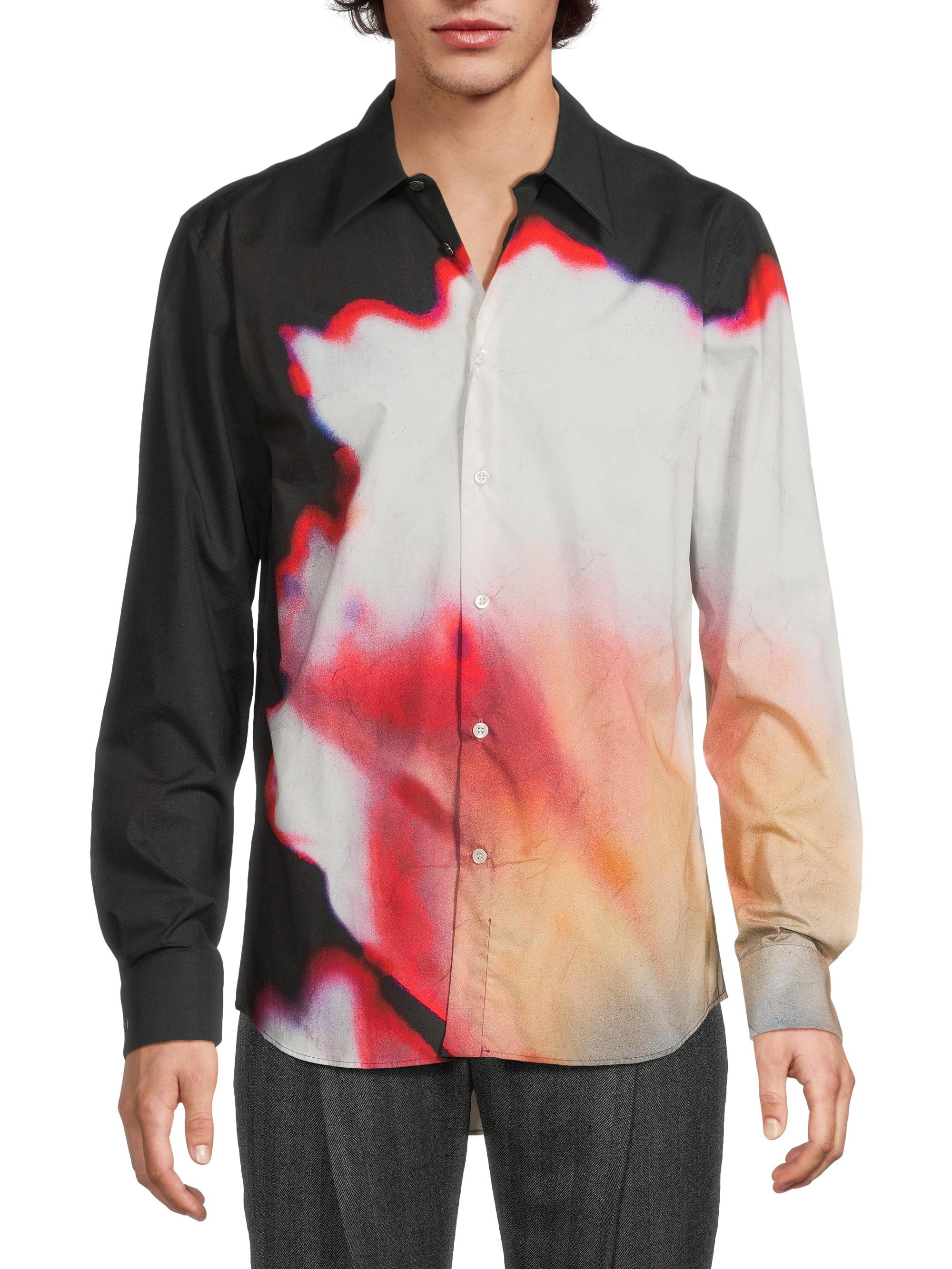Click here for Mcqueen Mens Abstract Cotton Shirt - Black Multi -... prices