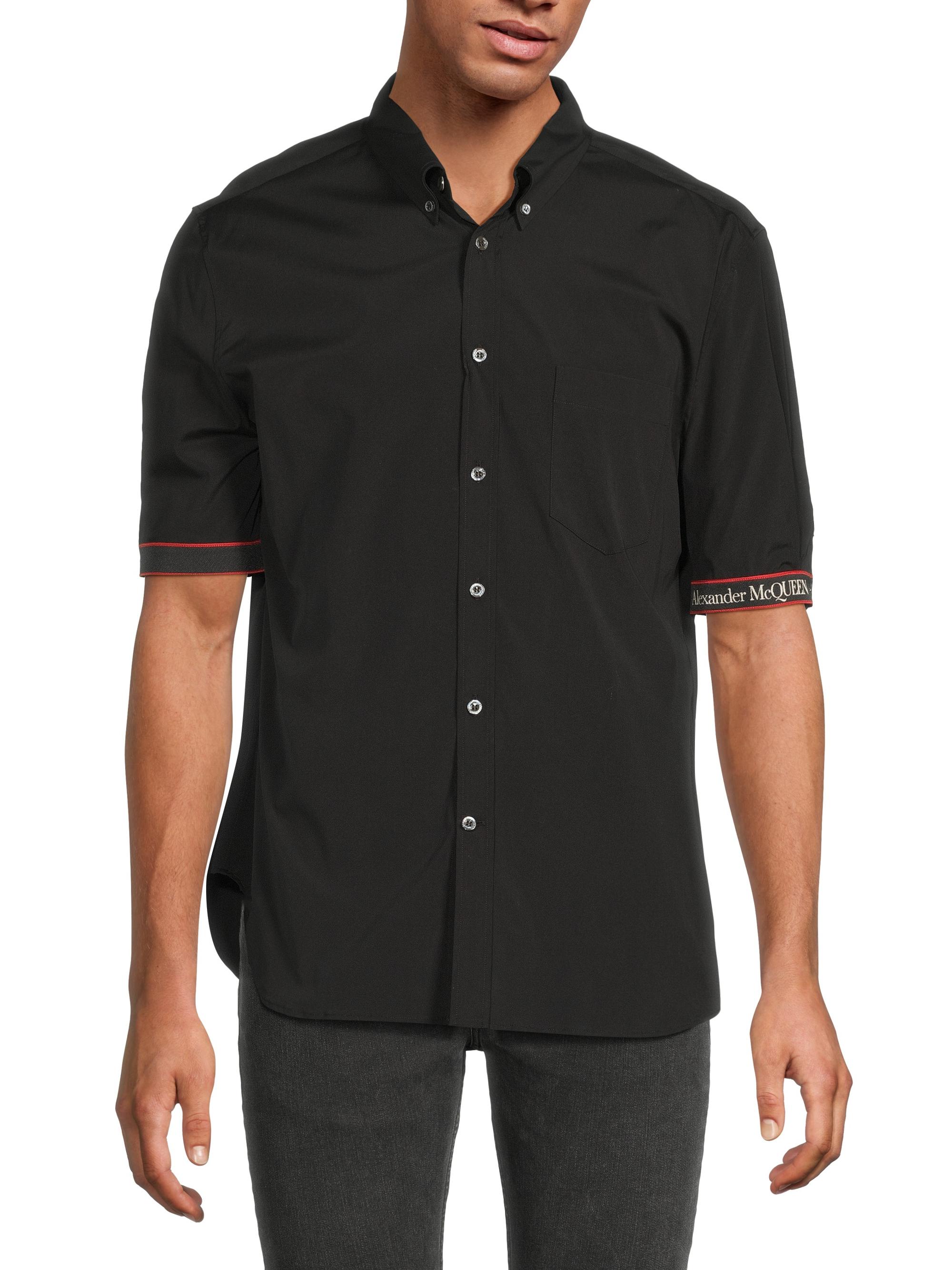 Click here for Mcqueen Mens Logo Tape Cotton Shirt - Black - Size... prices