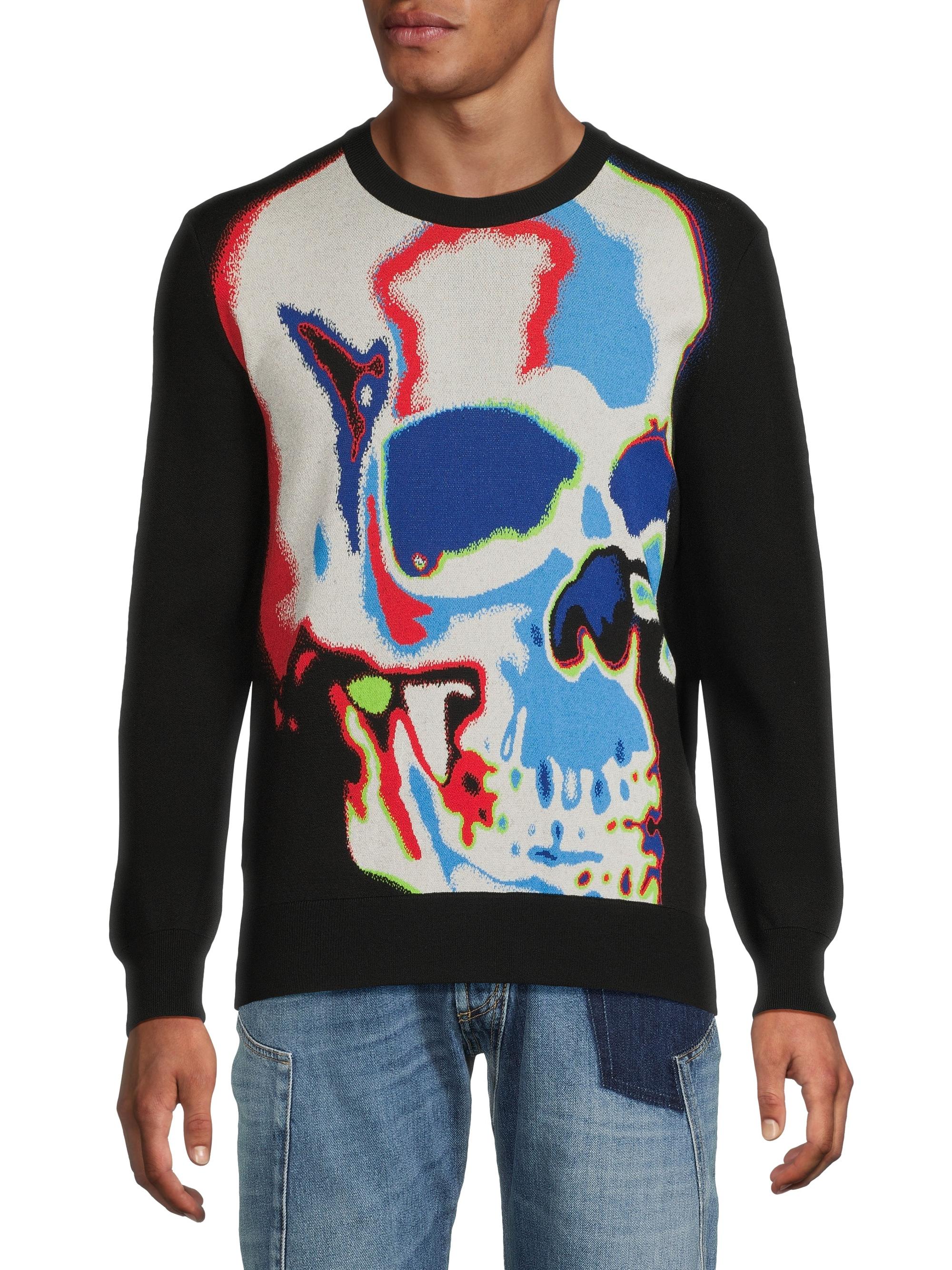Click here for Mcqueen Mens Skull Graphic Sweater - Black Multi -... prices