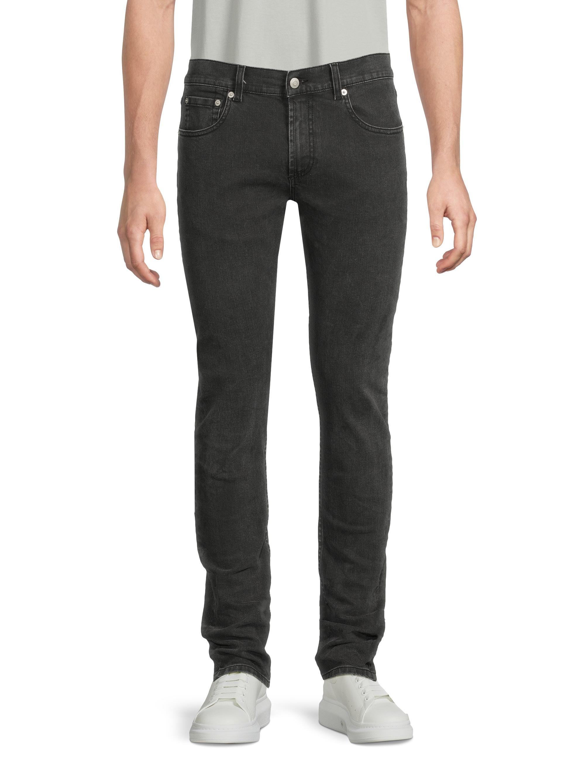 Click here for Mcqueen Mens Graffiti Embroidered Slim Jeans - Bla... prices