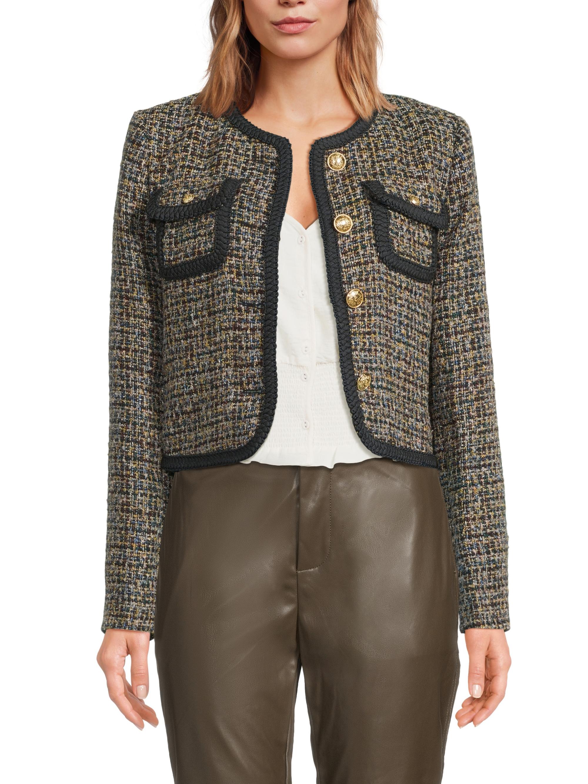 Click here for Bcbg Womens Tweed Cropped Jacket - Black - Size 8 prices