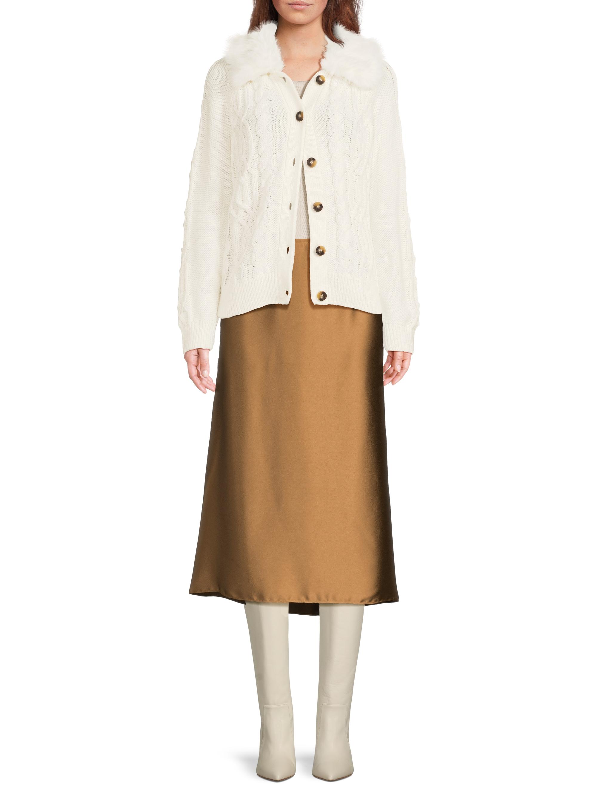 Click here for Saks Fifth Avenue Womens Faux-Fur-Trim Cable-Knit... prices