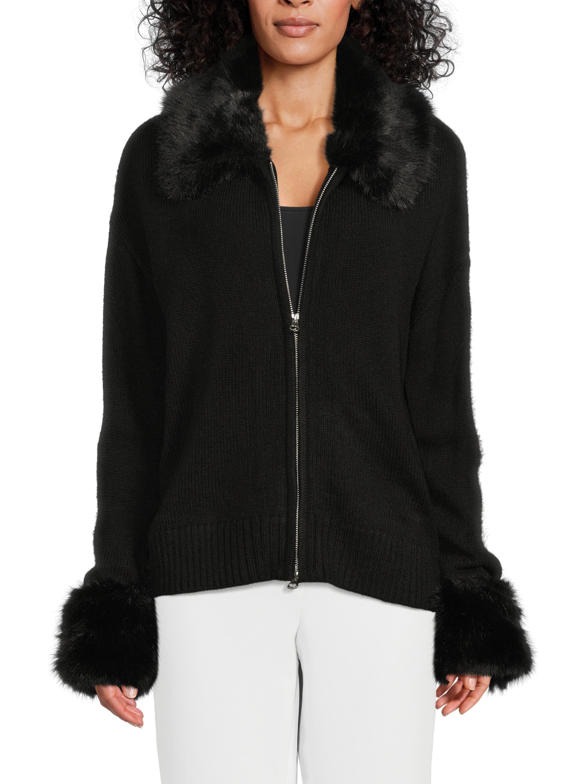 Click here for Saks Fifth Avenue Womens Faux-Fur-Trim Zip-Up Card... prices