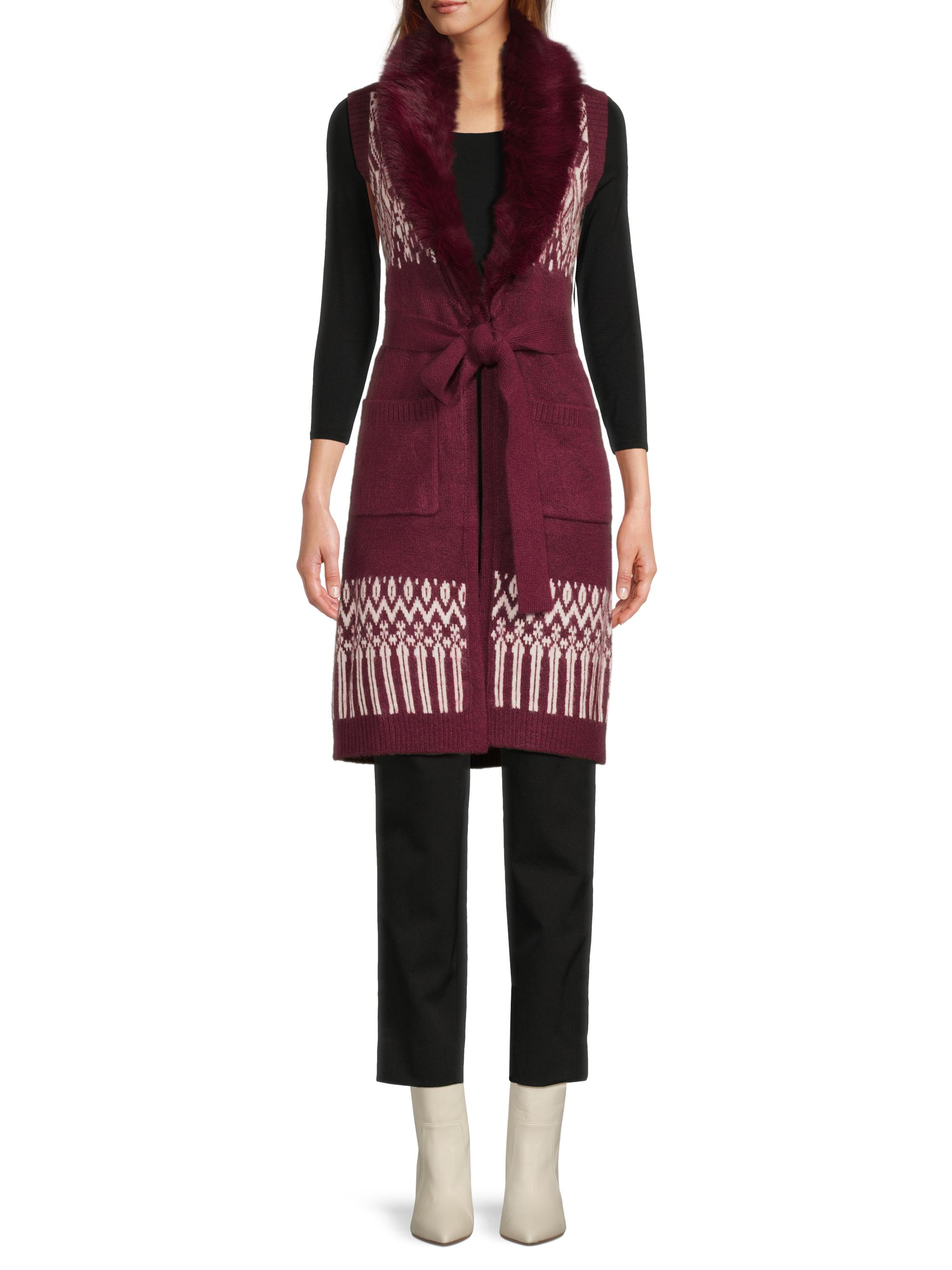 Click here for Saks Fifth Avenue Womens Faux-Fur-Trim Longline Ca... prices