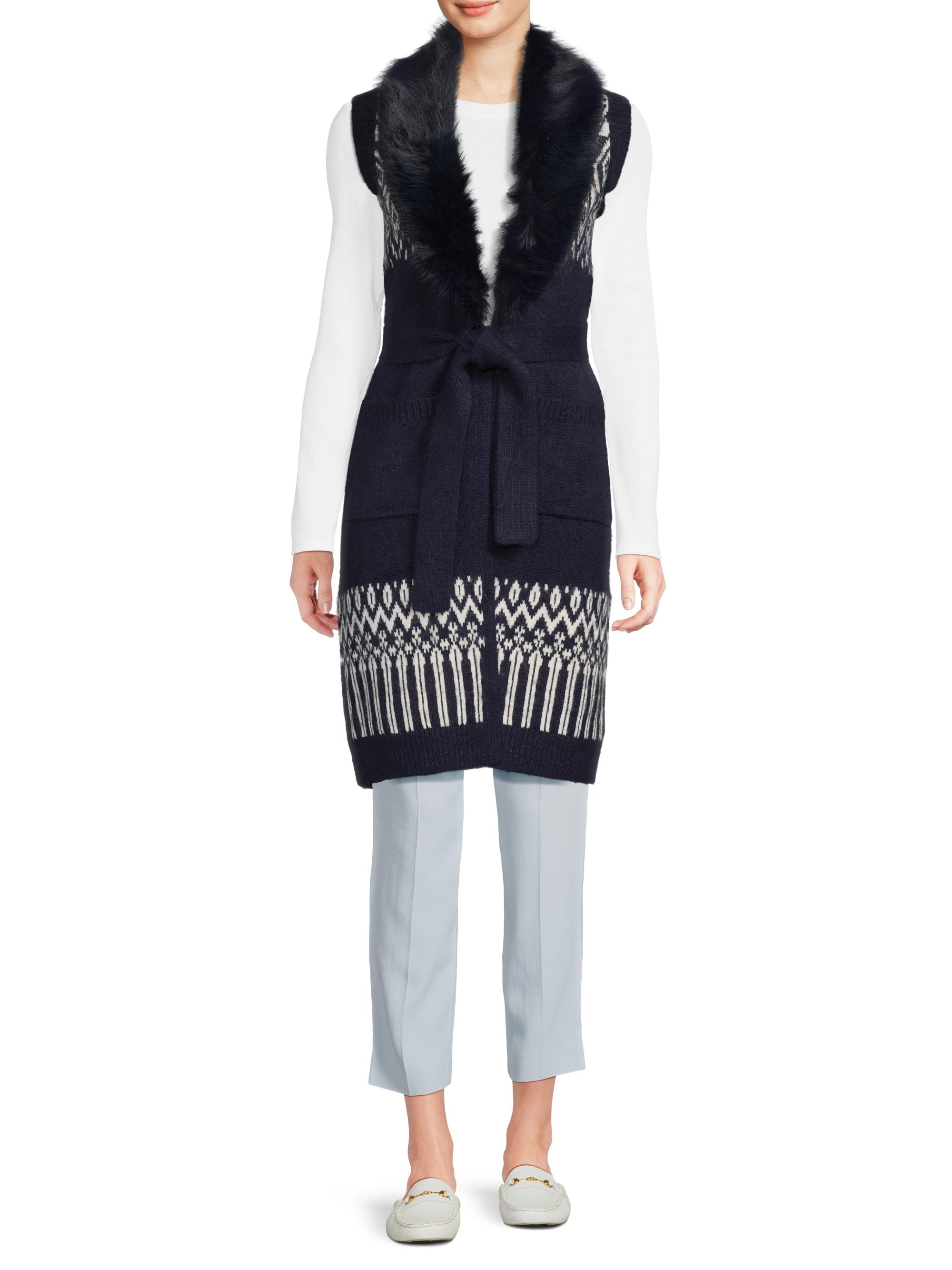 Click here for Saks Fifth Avenue Womens Faux-Fur-Trim Longline Ca... prices