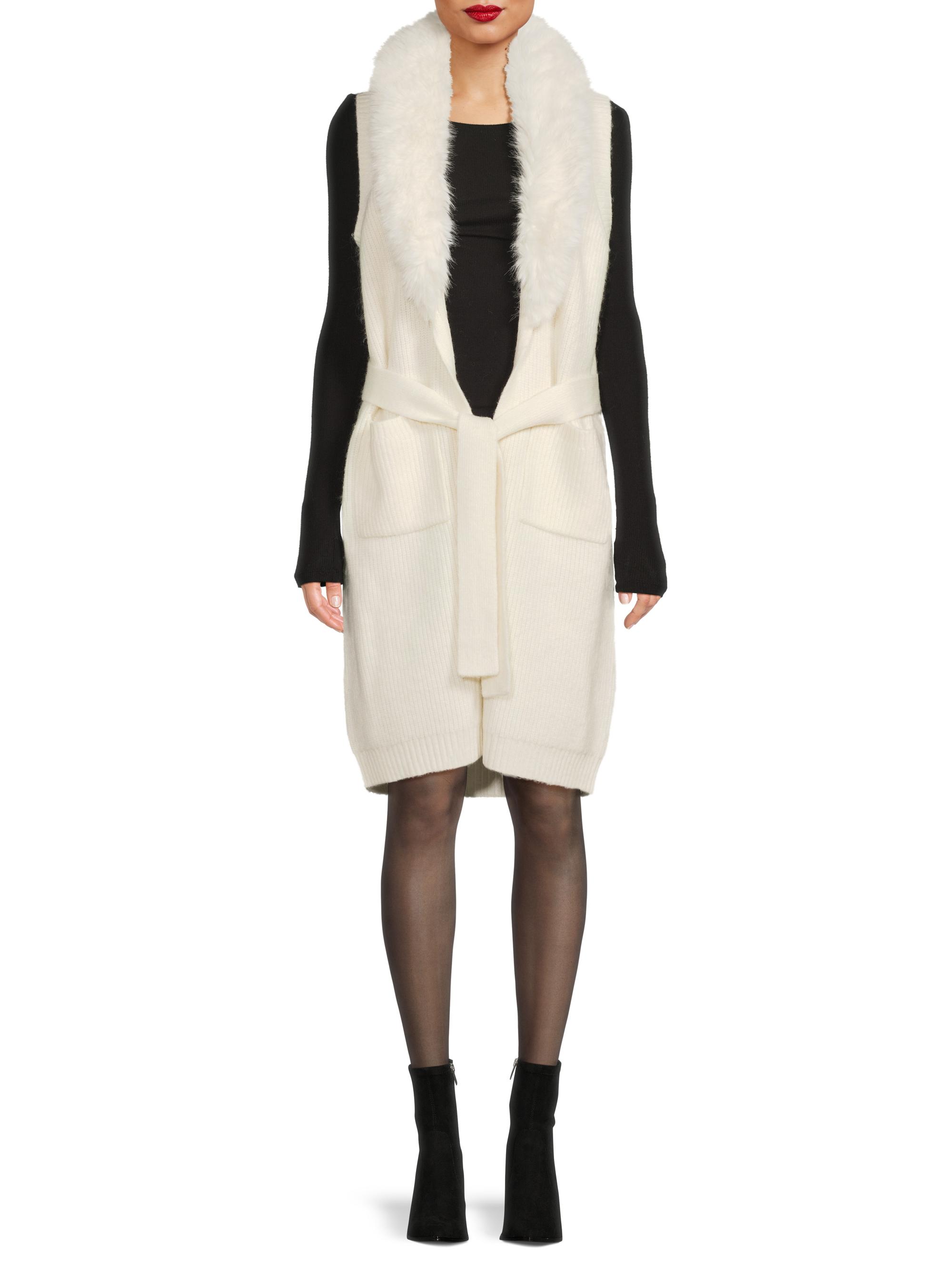 Click here for Saks Fifth Avenue Womens Faux-Fur-Trim Longline Ca... prices