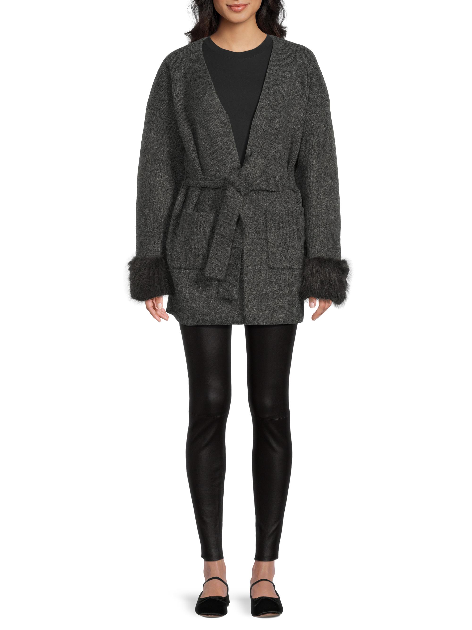 Click here for Saks Fifth Avenue Womens Faux-Fur-Trim Tie-Waist C... prices