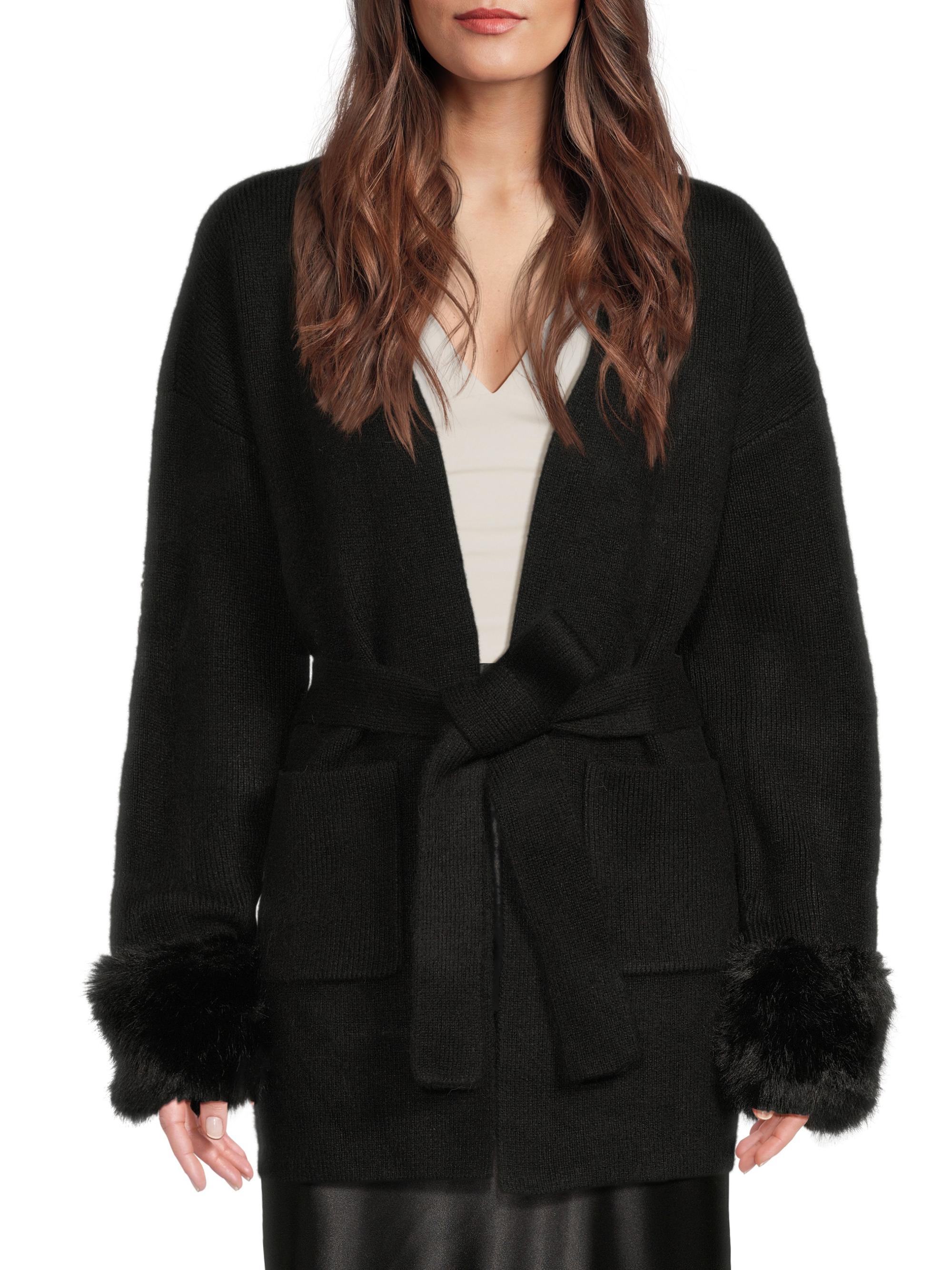 Click here for Saks Fifth Avenue Womens Faux-Fur-Trim Tie-Waist C... prices