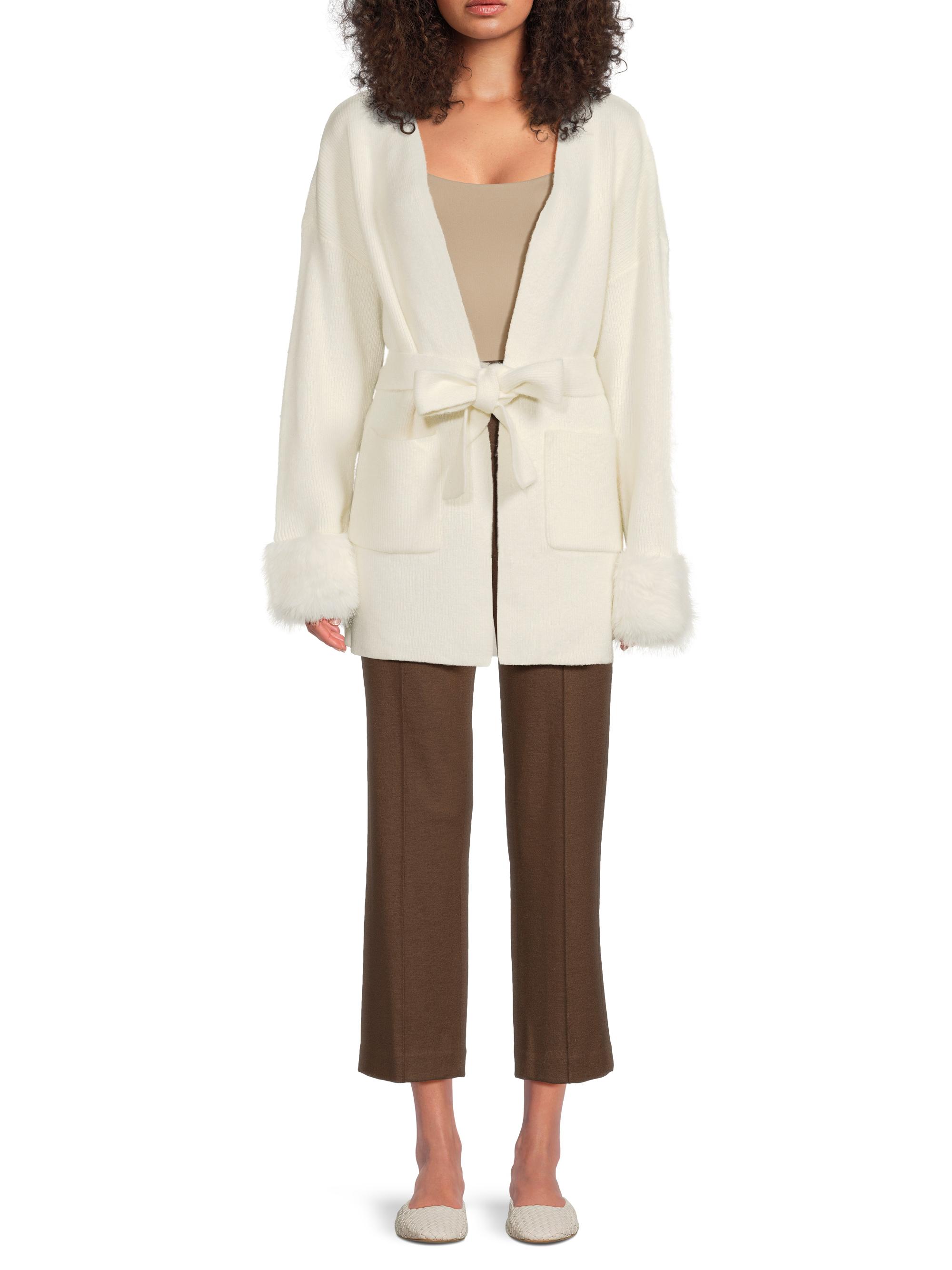 Click here for Saks Fifth Avenue Womens Faux-Fur-Trim Tie-Waist C... prices