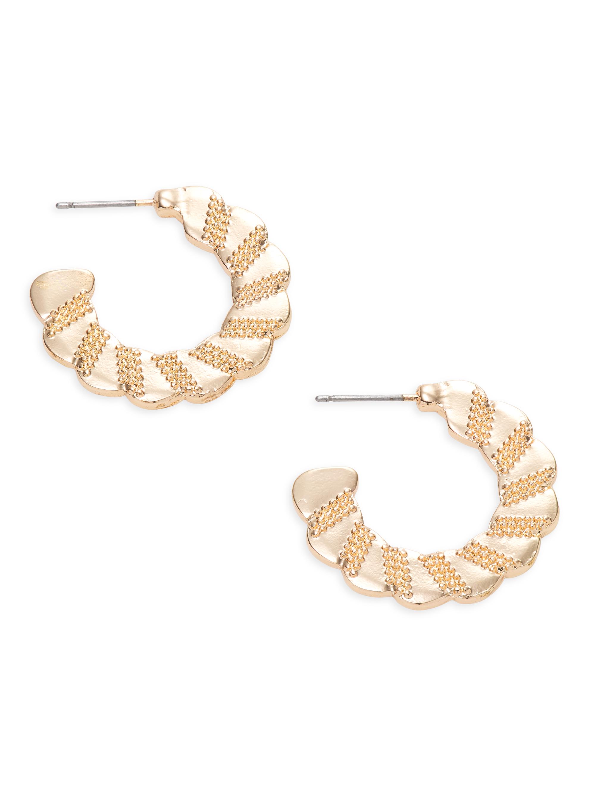 Click here for Area Stars Womens Clea Etched Hoop Earrings - Yell... prices