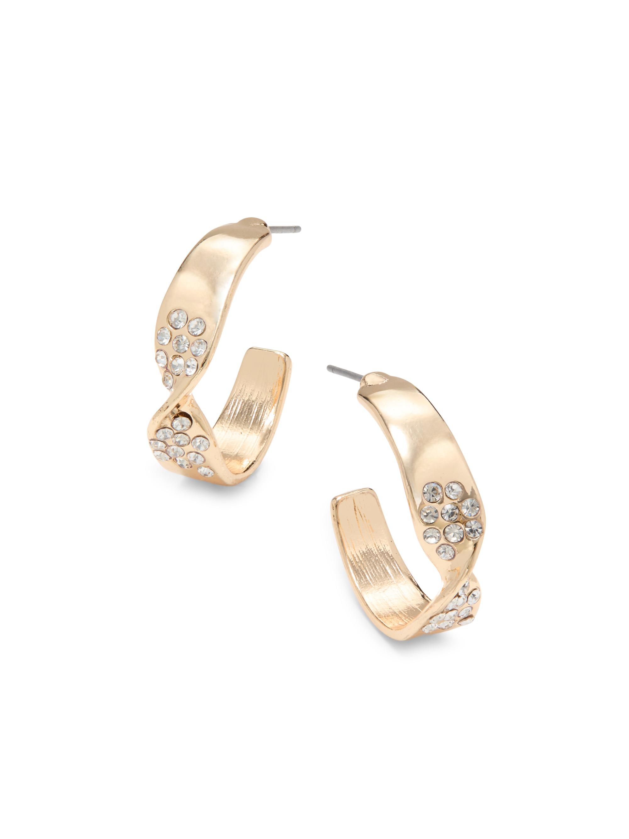 Click here for Area Stars Womens Goldtone Crystal Curved Hoop Ear... prices