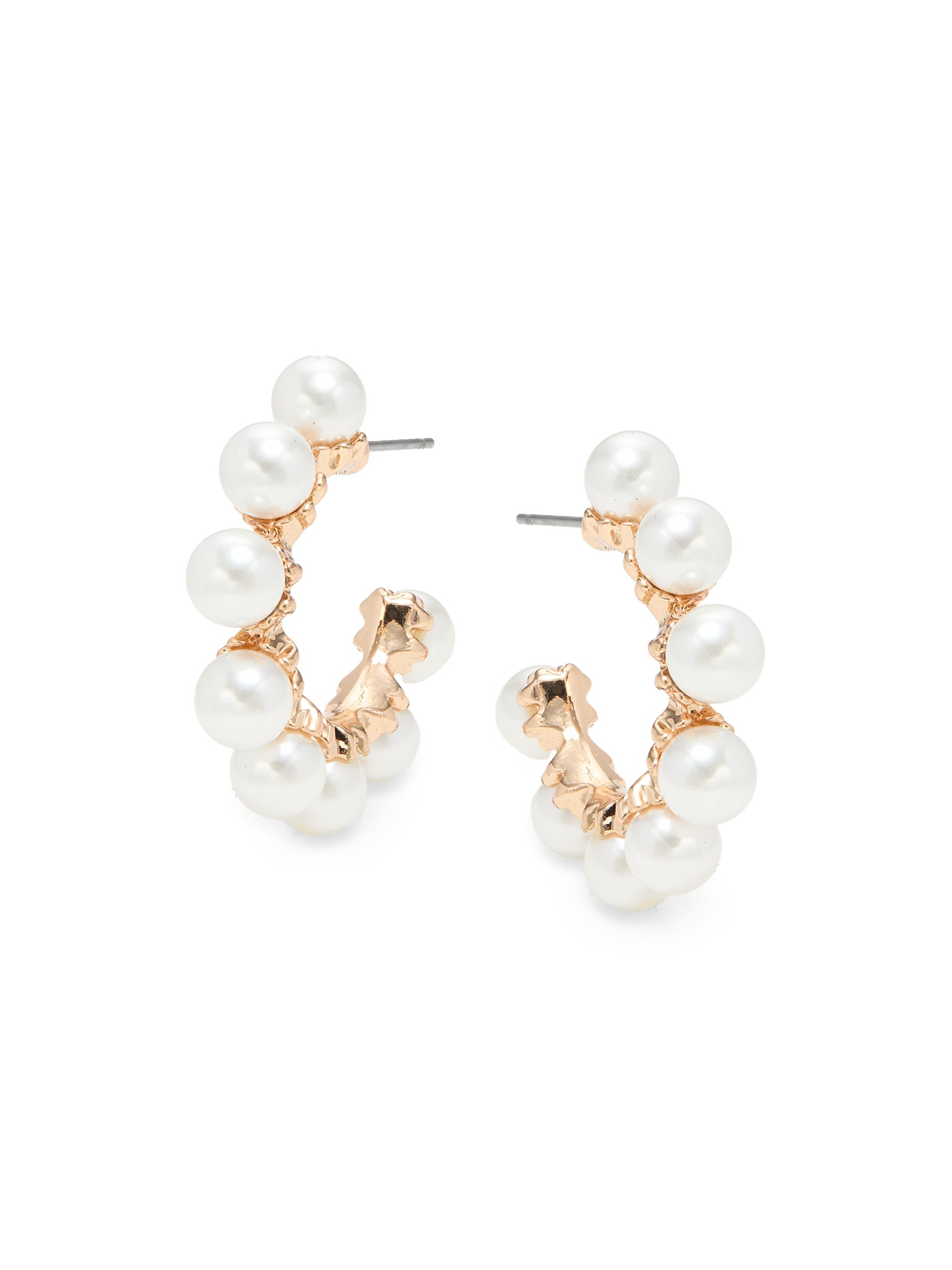 Click here for Area Stars Womens Pia Goldtone & Faux Pearl Huggie... prices