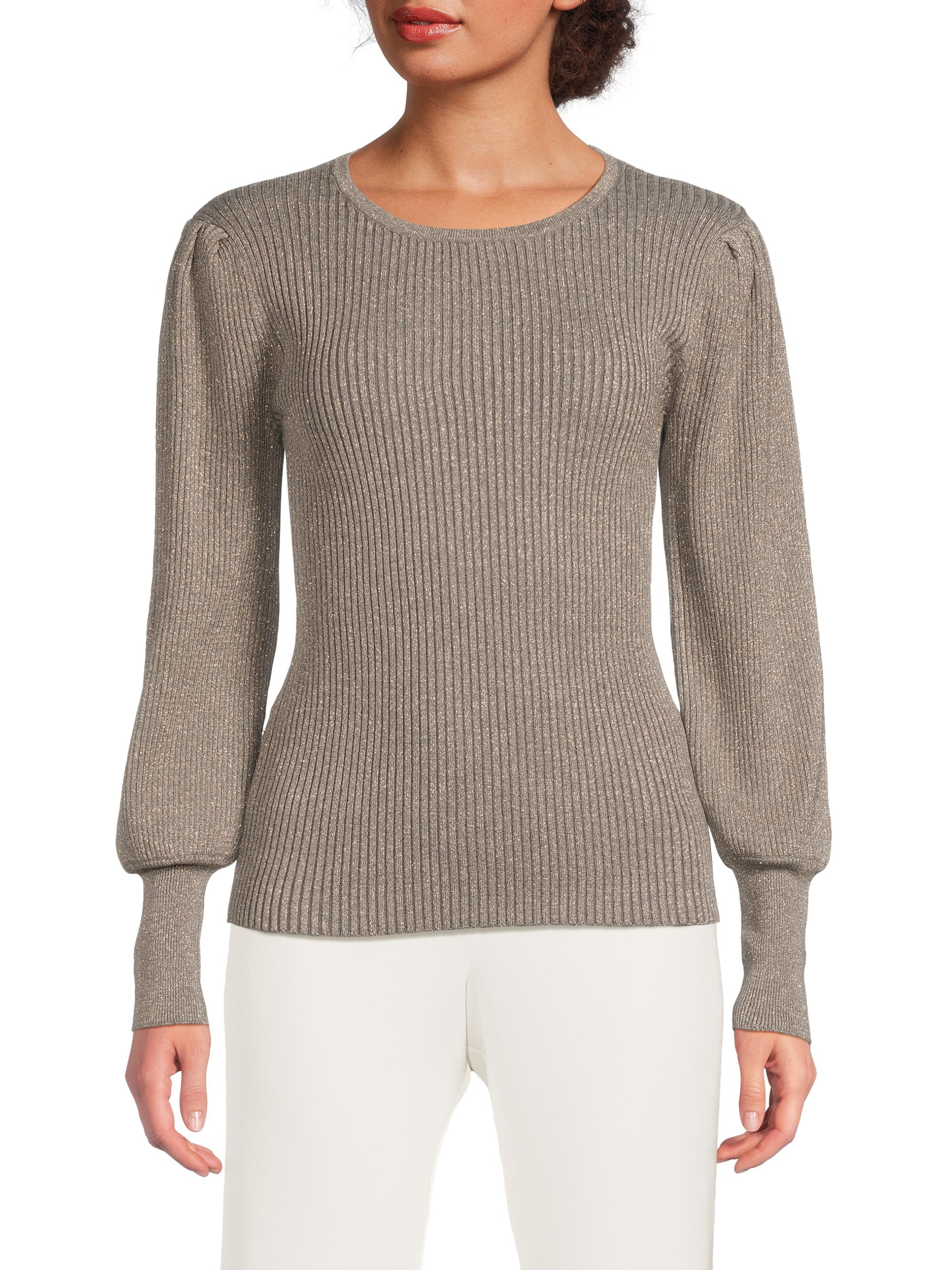 Click here for Halston Womens Metallic Rib-Knit Sweater - Heather... prices
