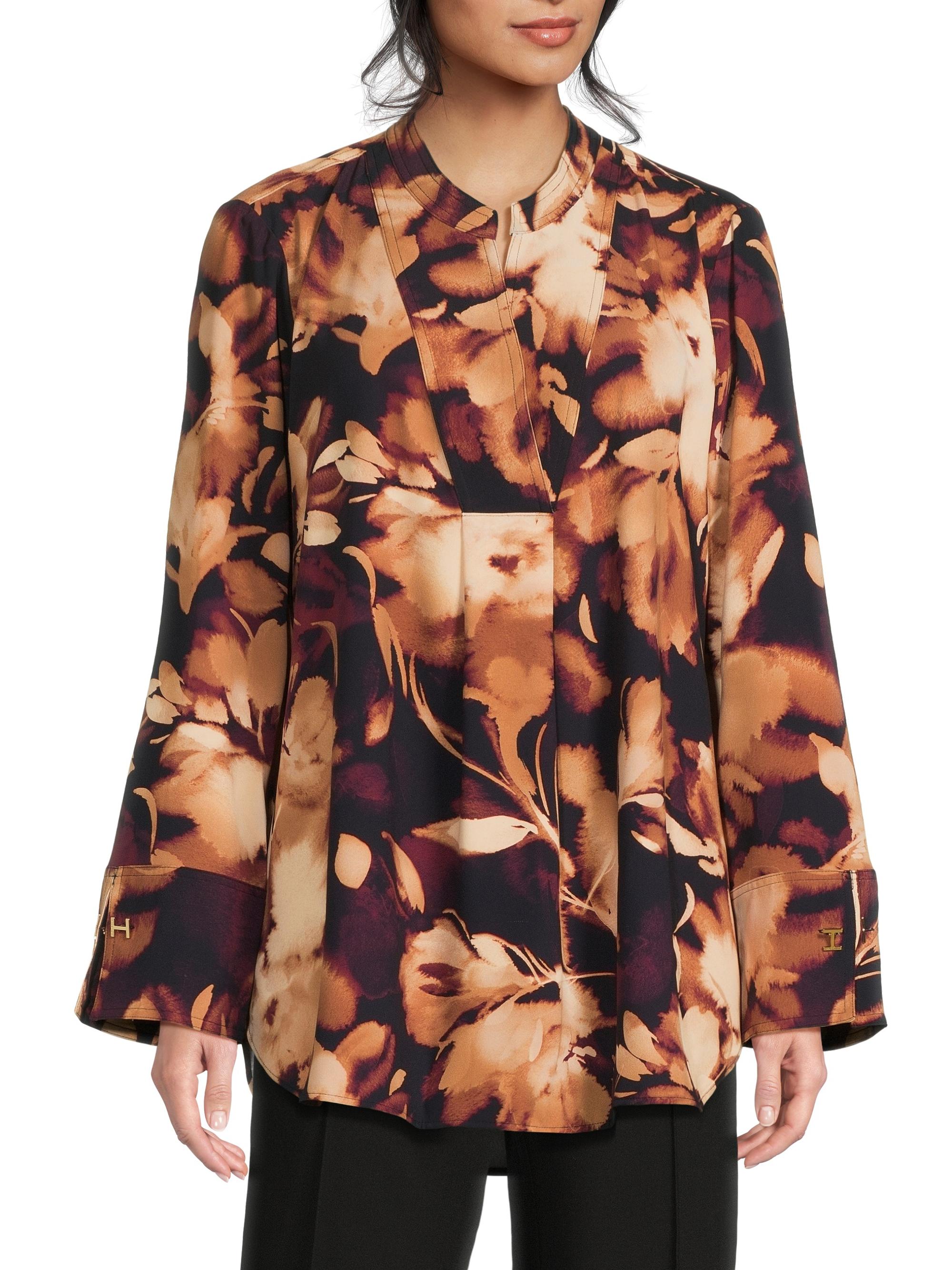 Click here for Halston Womens Floral Pleated Tunic - Brown - Size... prices