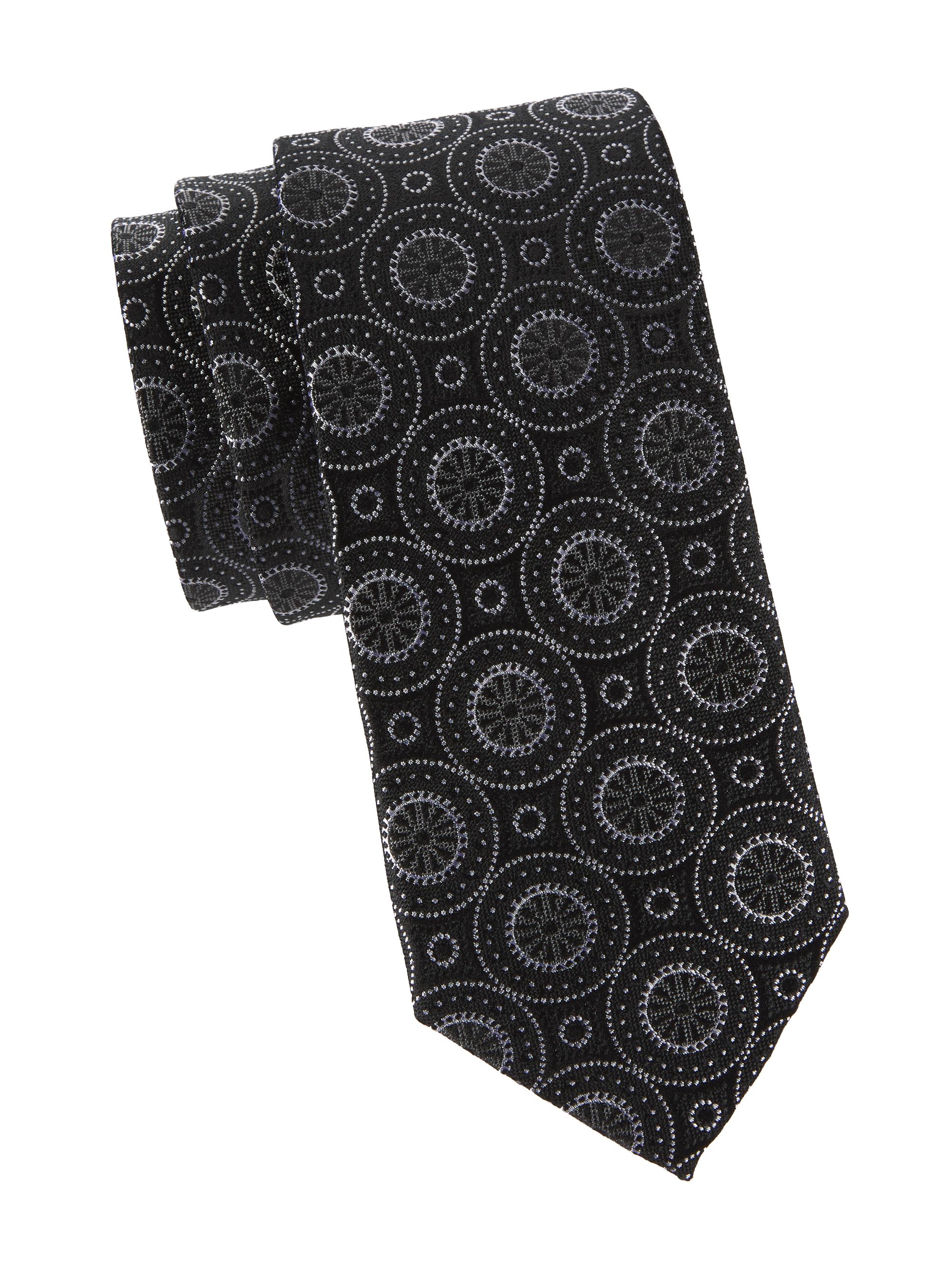 Click here for Hickey Freeman Mens Medallion Silk Tie - Black Whi... prices
