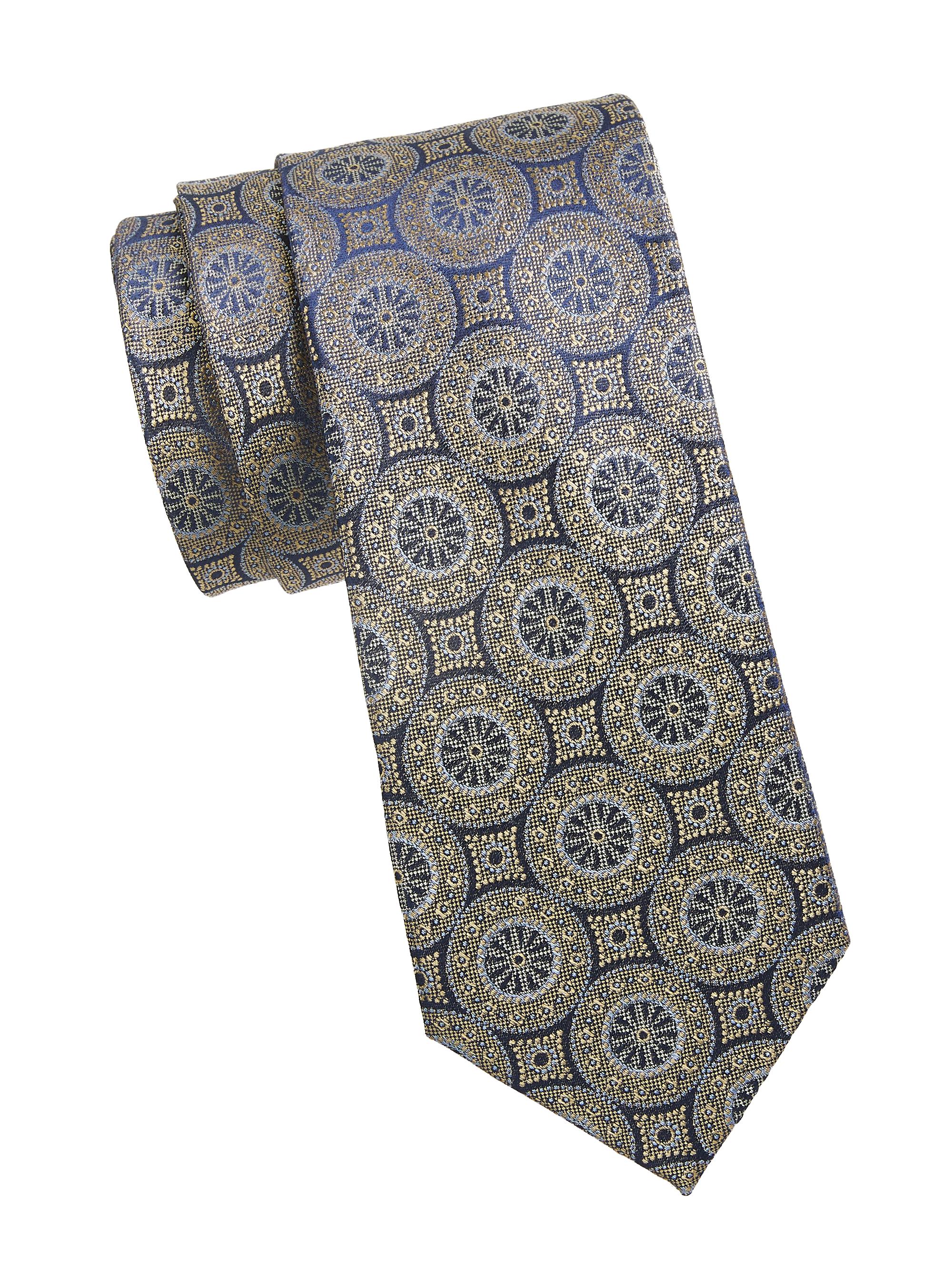 Click here for Hickey Freeman Mens Medallion Silk Tie - Navy Gold prices