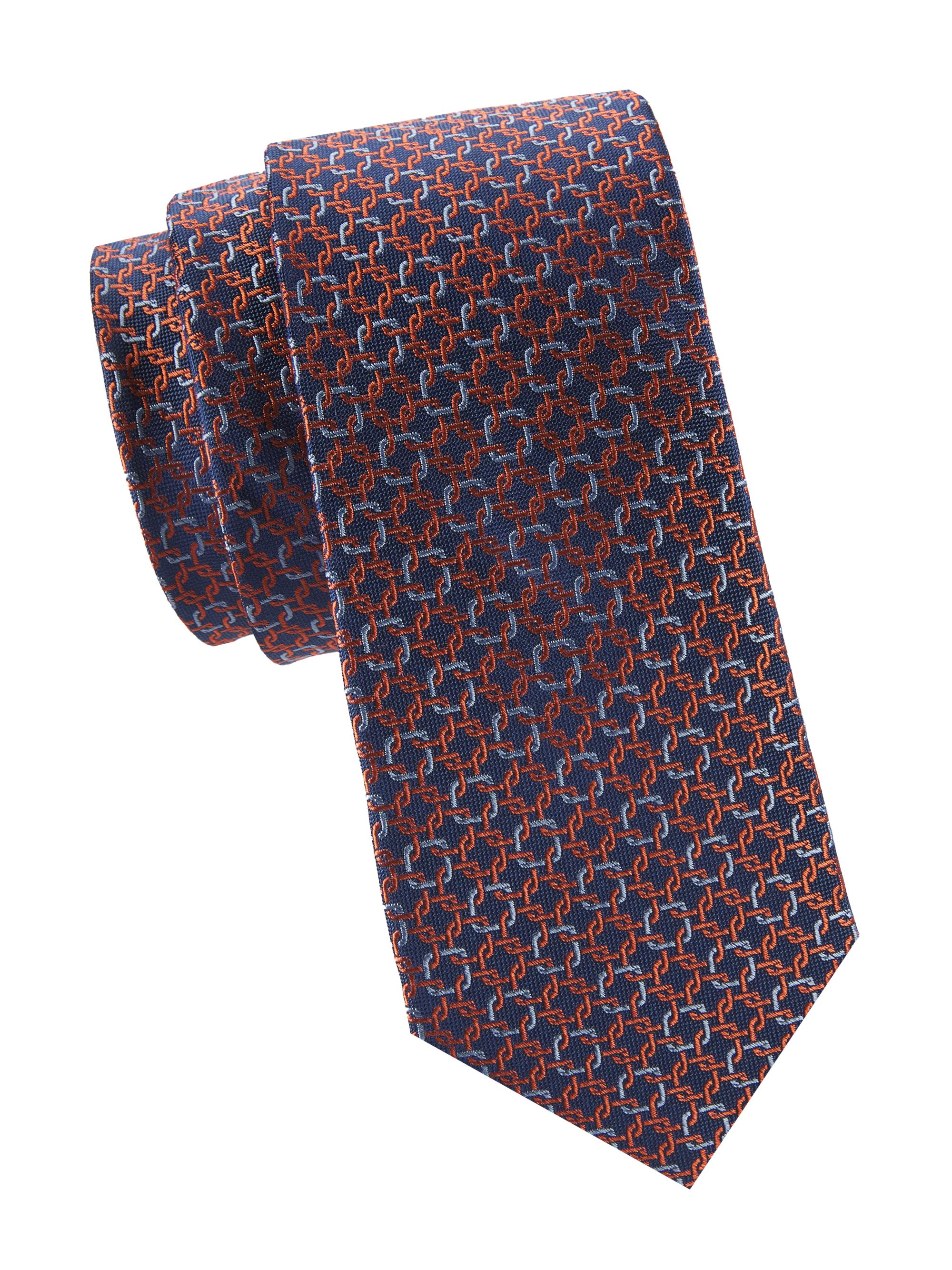 Click here for Saks Fifth Avenue Mens Link Silk Tie - Navy Orange prices
