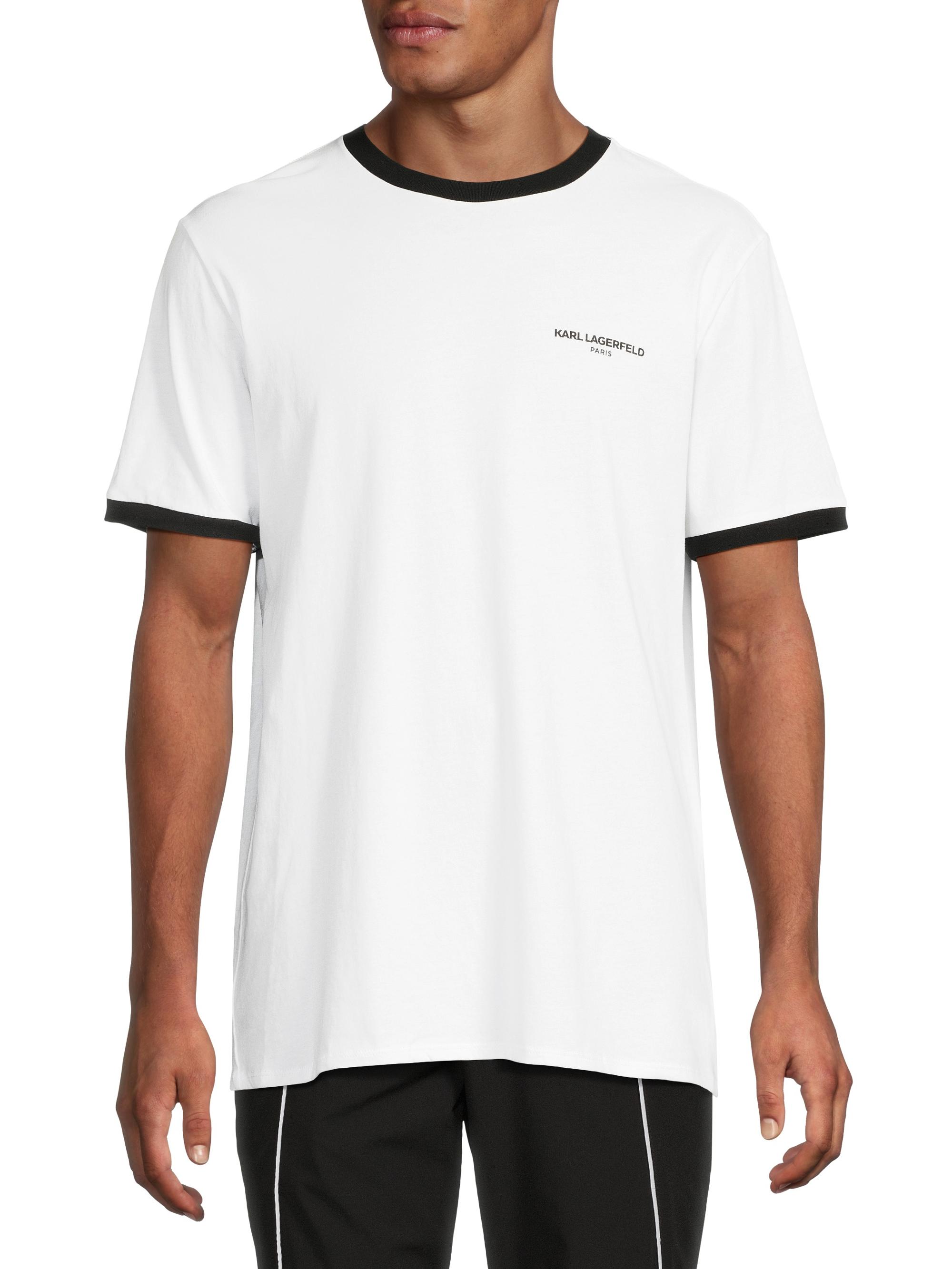 Karl Lagerfeld Paris Mens Macys Graphic Ringer Cotton T-Shirt - White - Size XL