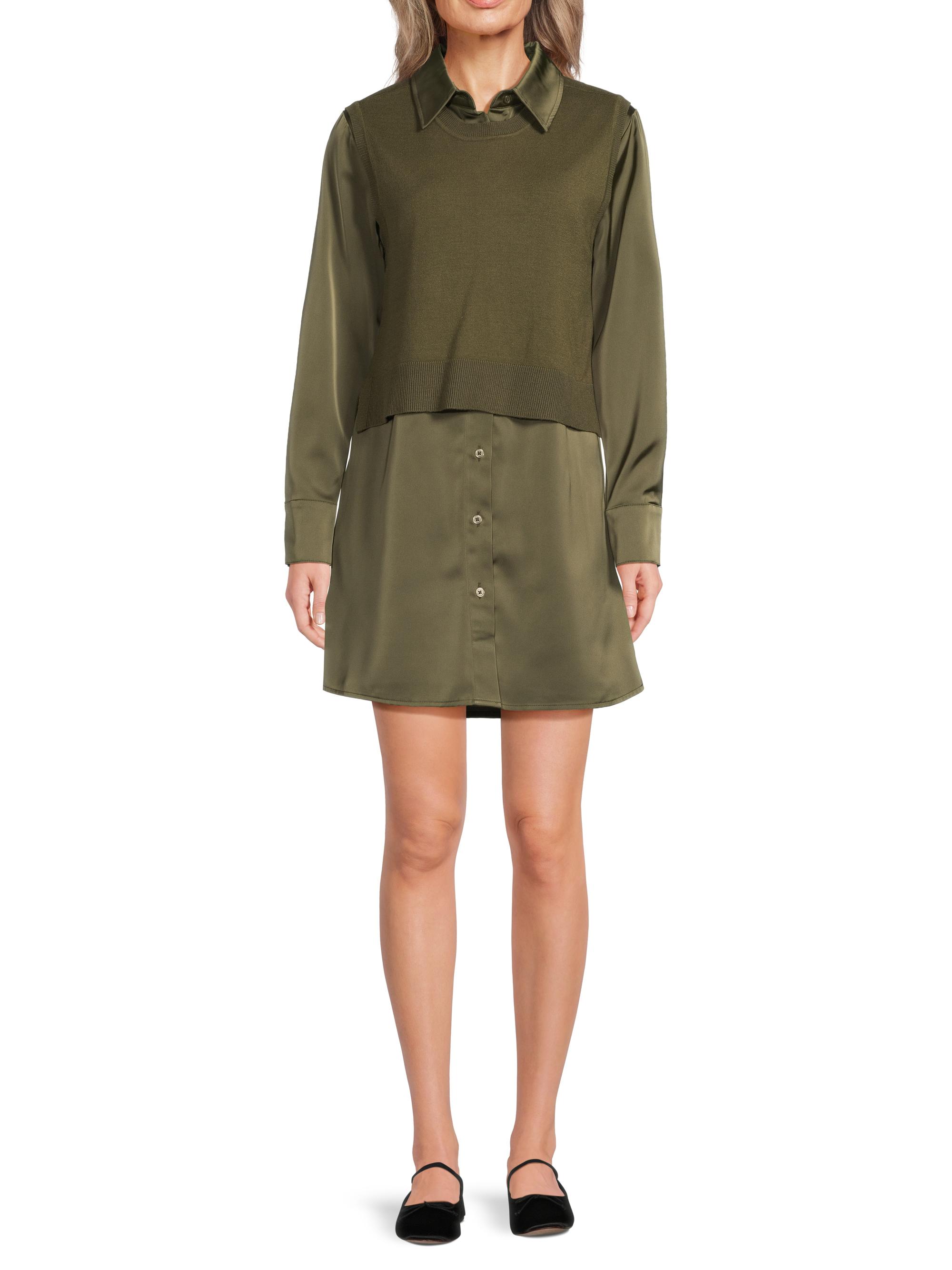 Click here for Sam Edelman Womens Layered Shirtdress with Knit Ve... prices