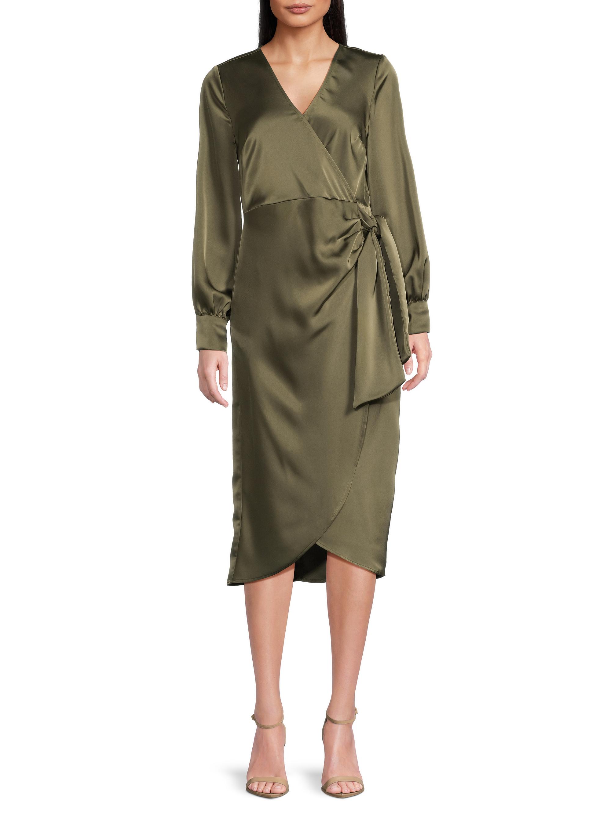 Click here for Sam Edelman Womens Fluid Satin Faux-Wrap Midi-Dres... prices
