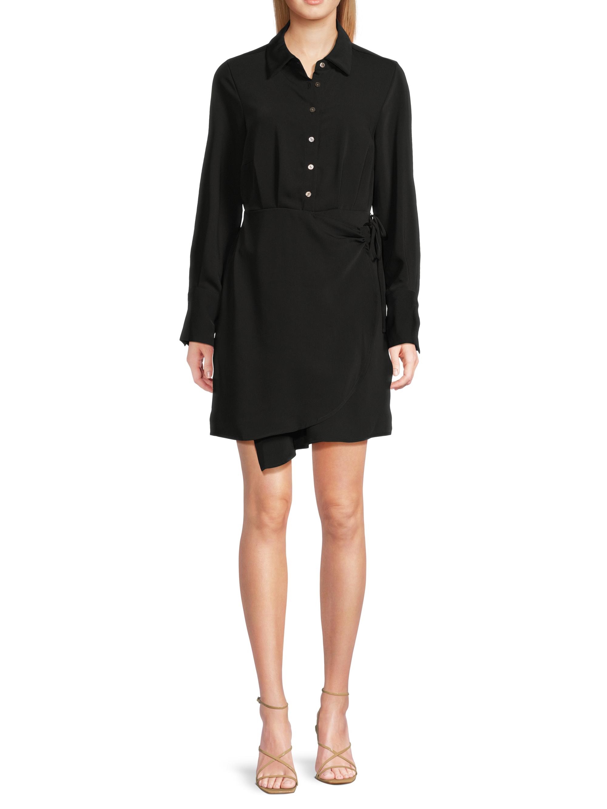 Click here for Sam Edelman Womens Faux-Wrap Mini Shirtdress - Bla... prices