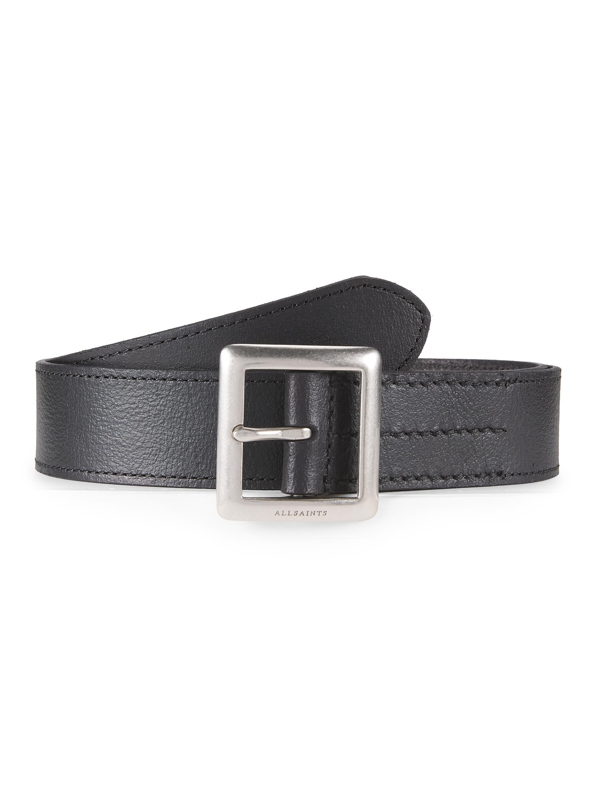 Click here for Allsaints Mens Leather Square Buckle Belt - Black... prices