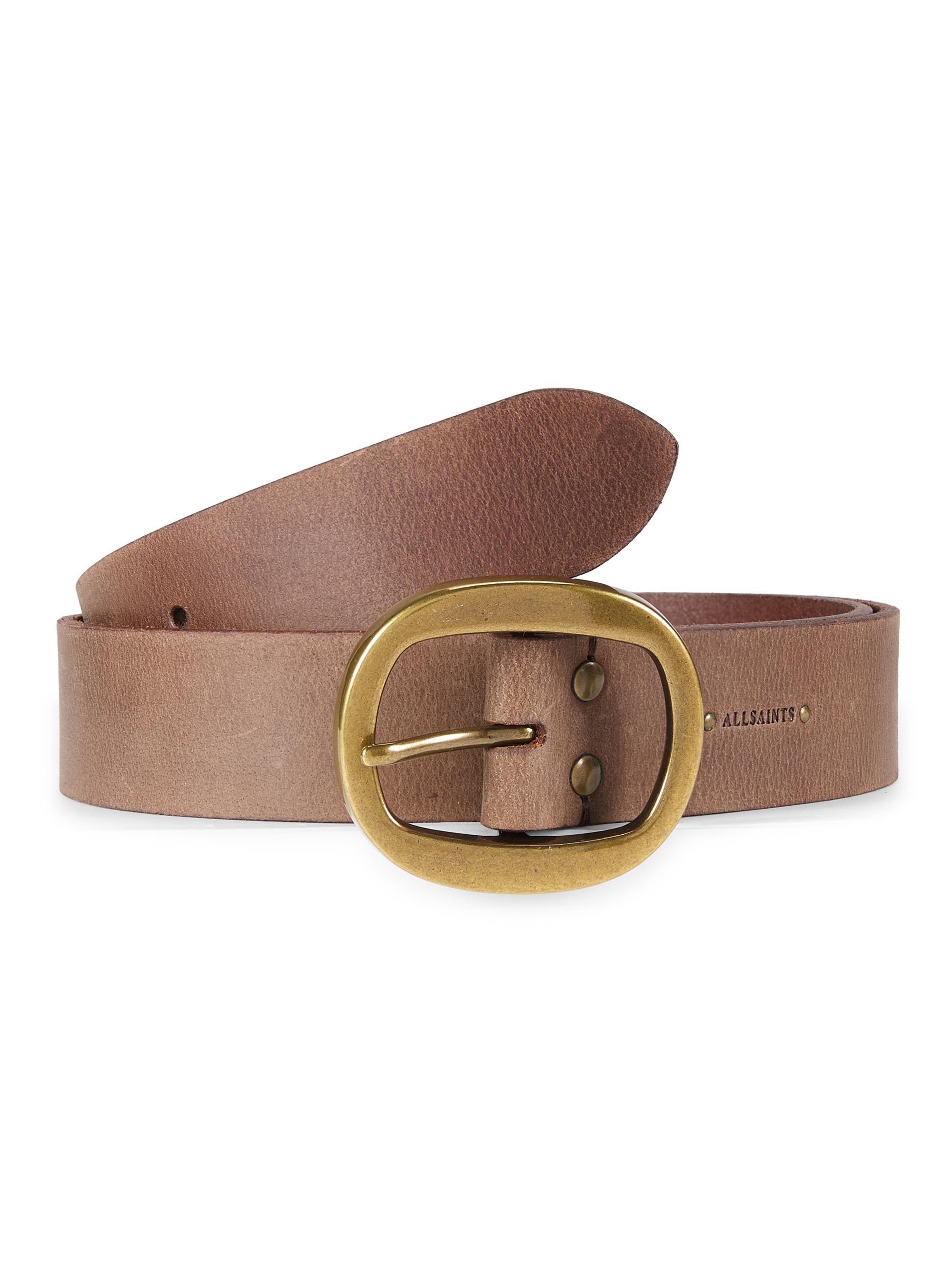 Click here for Allsaints Mens Leather Center Bar Belt - Brown - S... prices