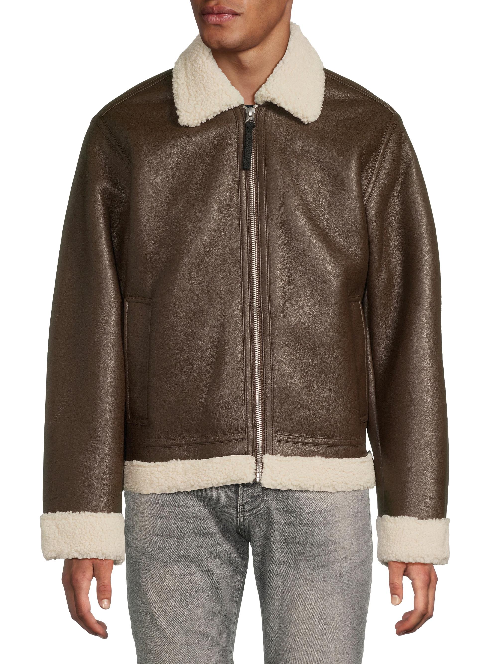 Click here for Hudson Jeans Mens Faux Shearling-Collar Bomber Jac... prices