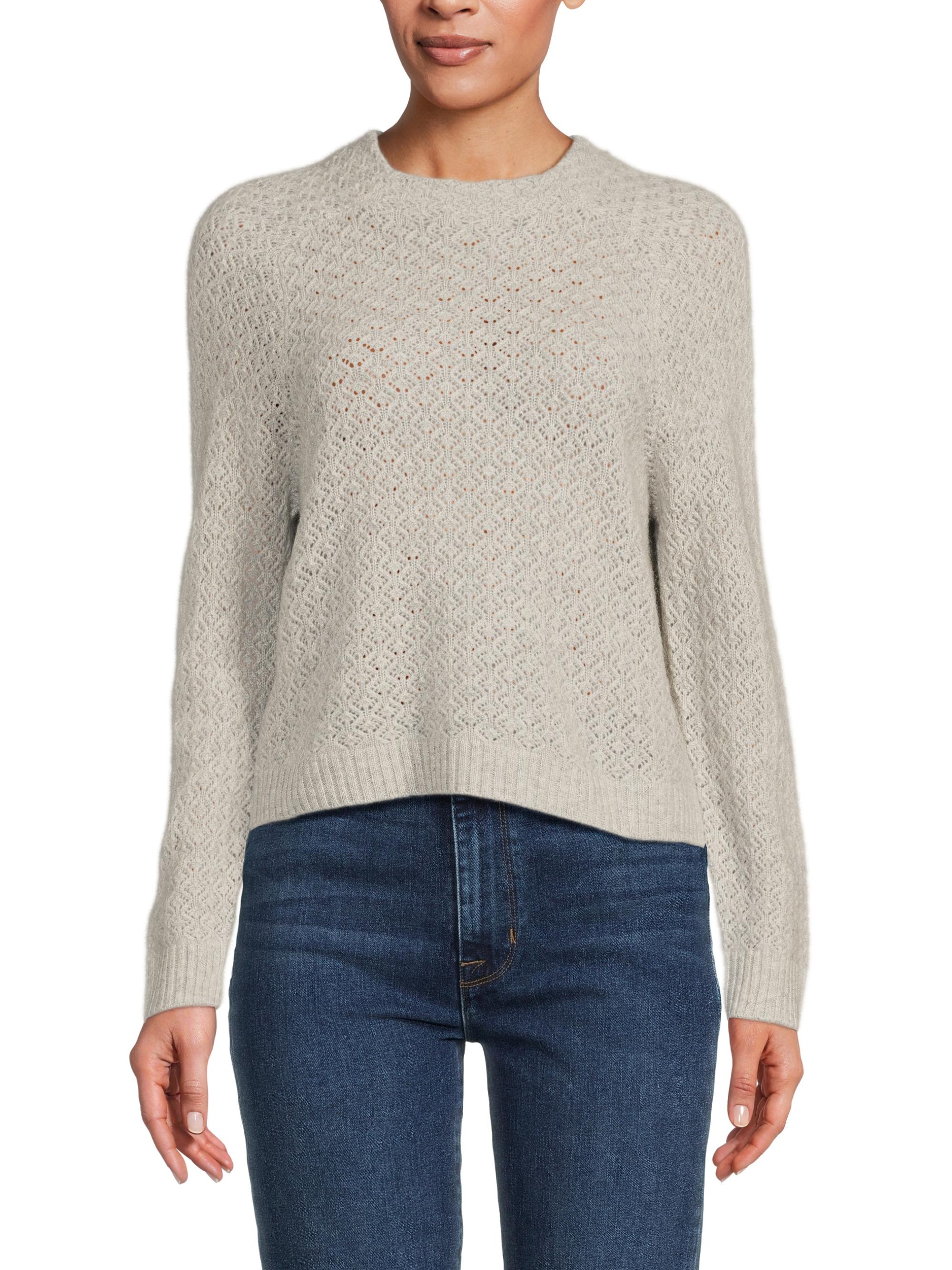 Click here for Design 365 Womens Pointelle Cashmere Sweater - Fog... prices