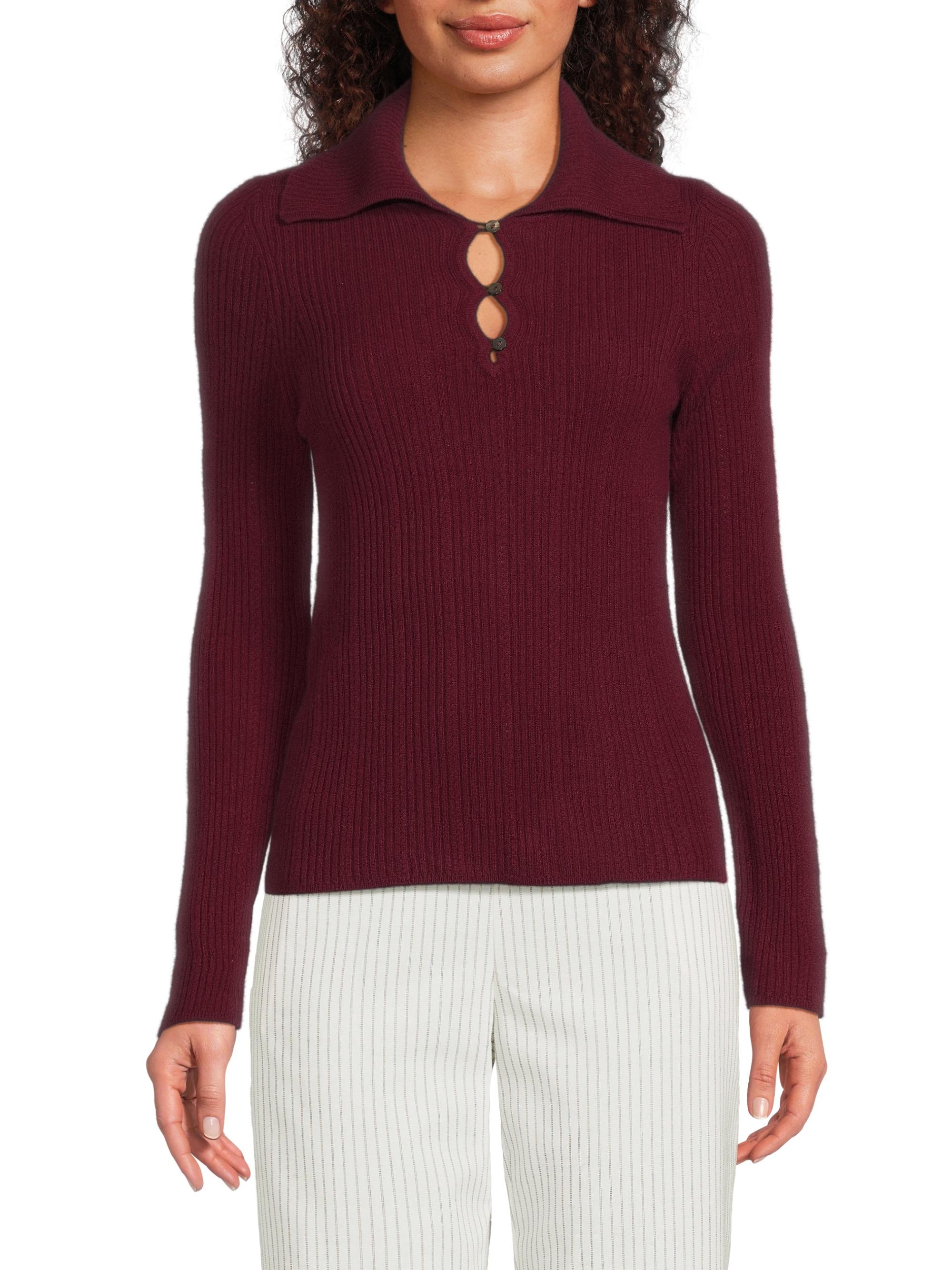 Click here for Design 365 Womens Ribbed Cashmere Polo Sweater - C... prices