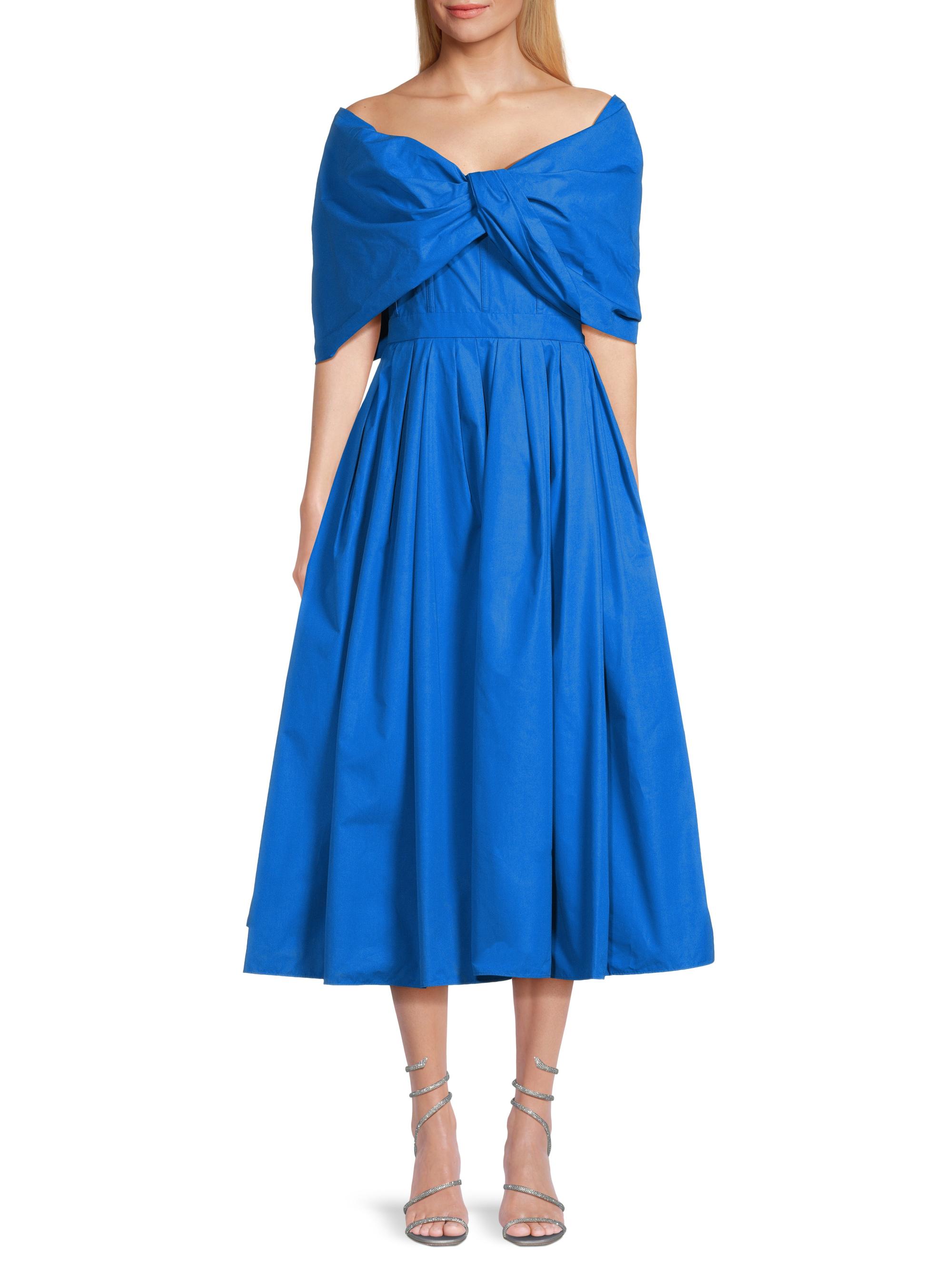 Click here for Mcqueen Womens Draped Off-Shoulder Cotton Midi-Dre... prices