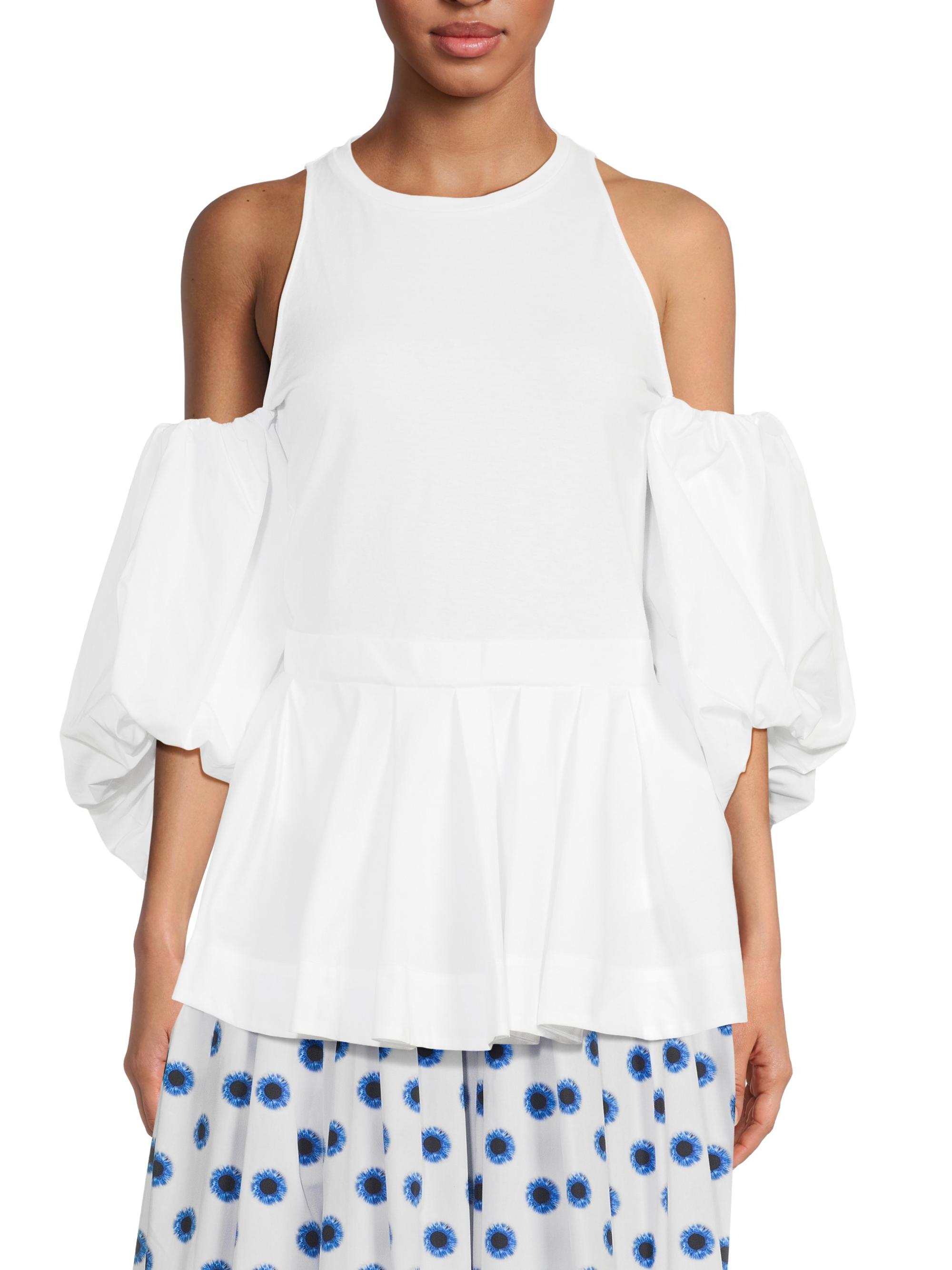 Click here for Mcqueen Womens Cold-Shoulder Cotton Peplum Top - O... prices