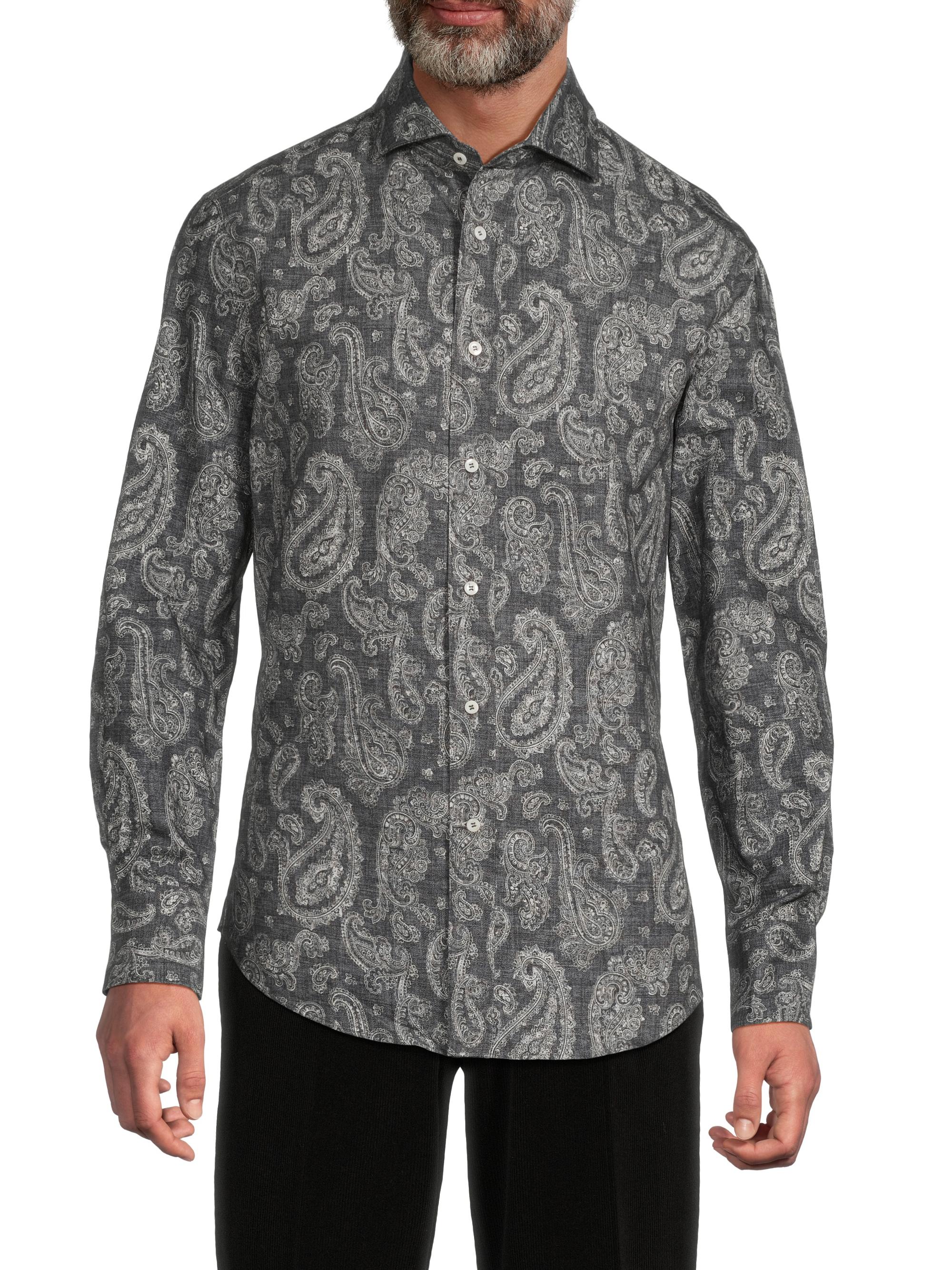 Click here for Brunello Cucinelli Mens Paisley Cotton Button-Fron... prices