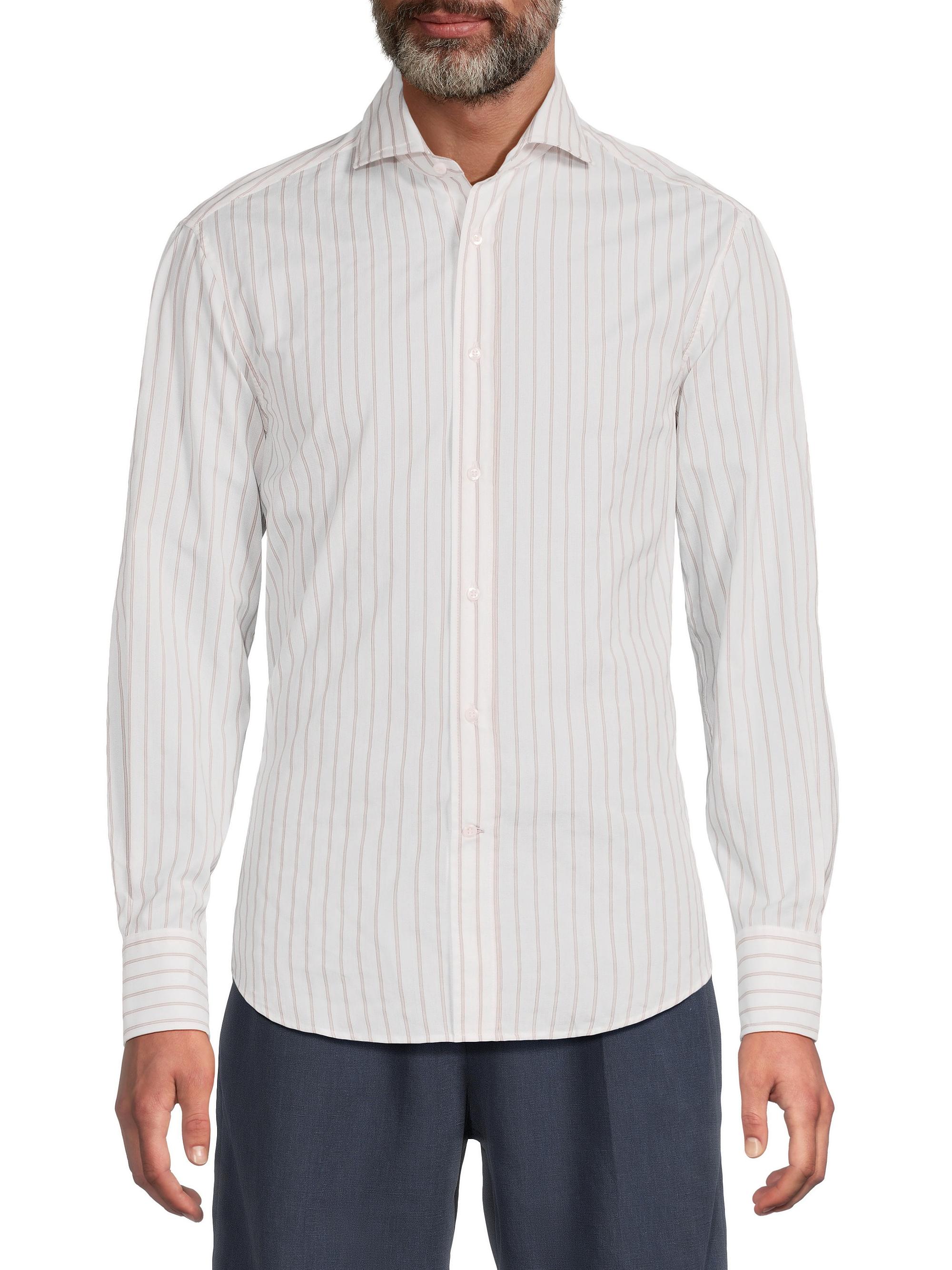 Click here for Brunello Cucinelli Mens Striped Cotton Button-Fron... prices